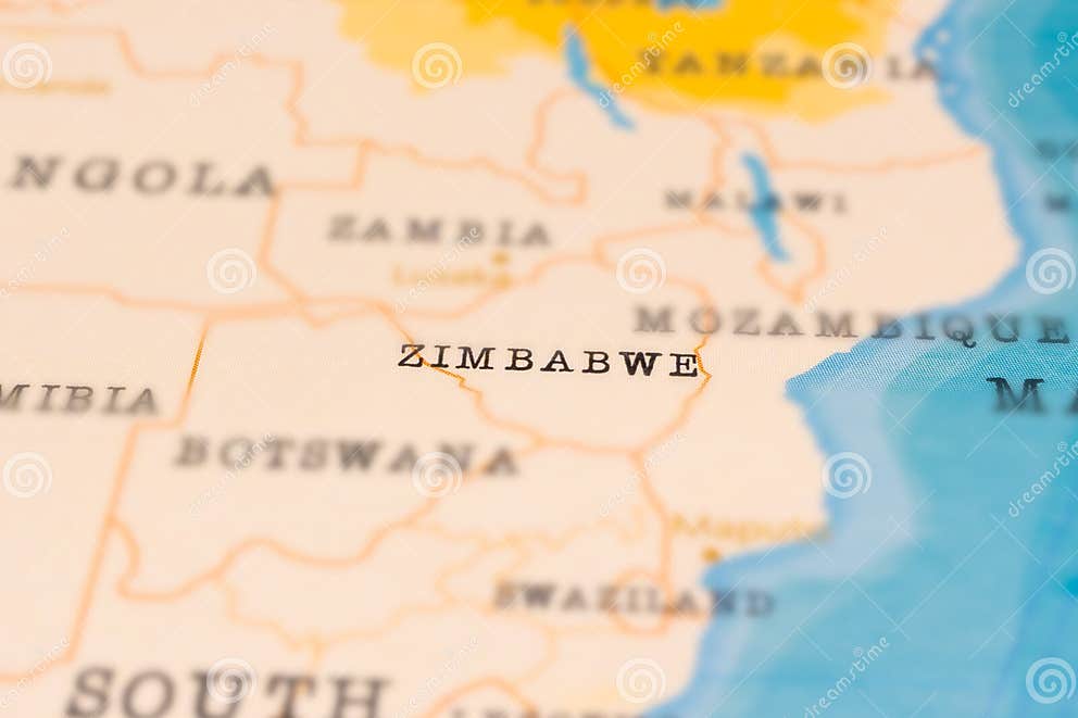 Zimbabwe in Focus on a Tilted World Map. Stock Photo - Image of ...