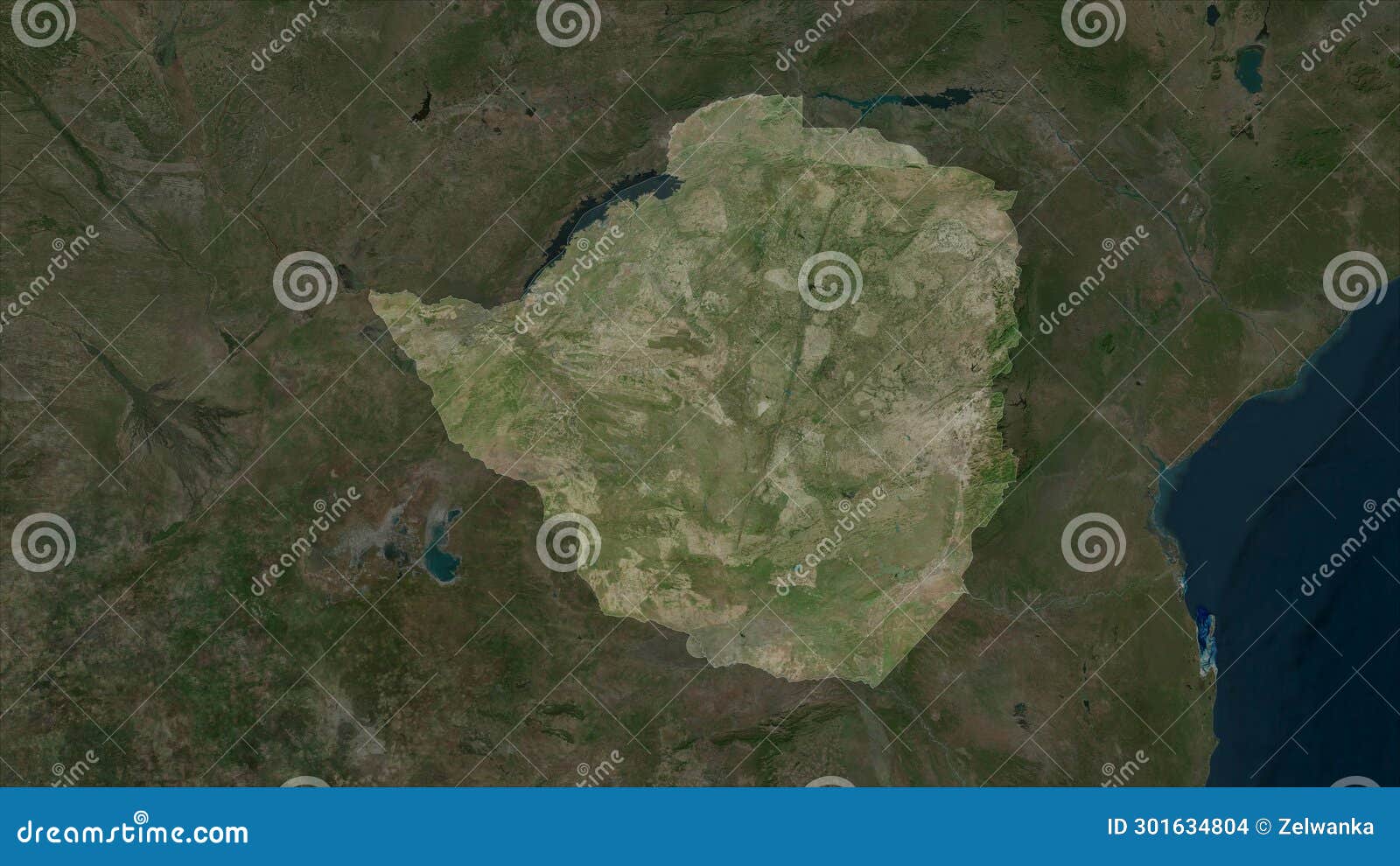 Zimbabwe Highlighted. High-res Satellite Stock Illustration ...
