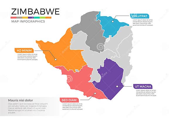 Zimbabwe Map Infographics Vector Template with Regions and Pointer ...