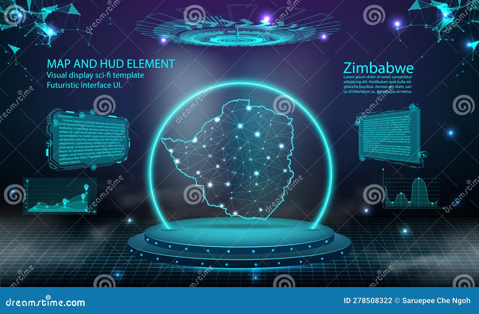 Zimbabwe Map Light Connecting Effect Background. Abstract Digital ...