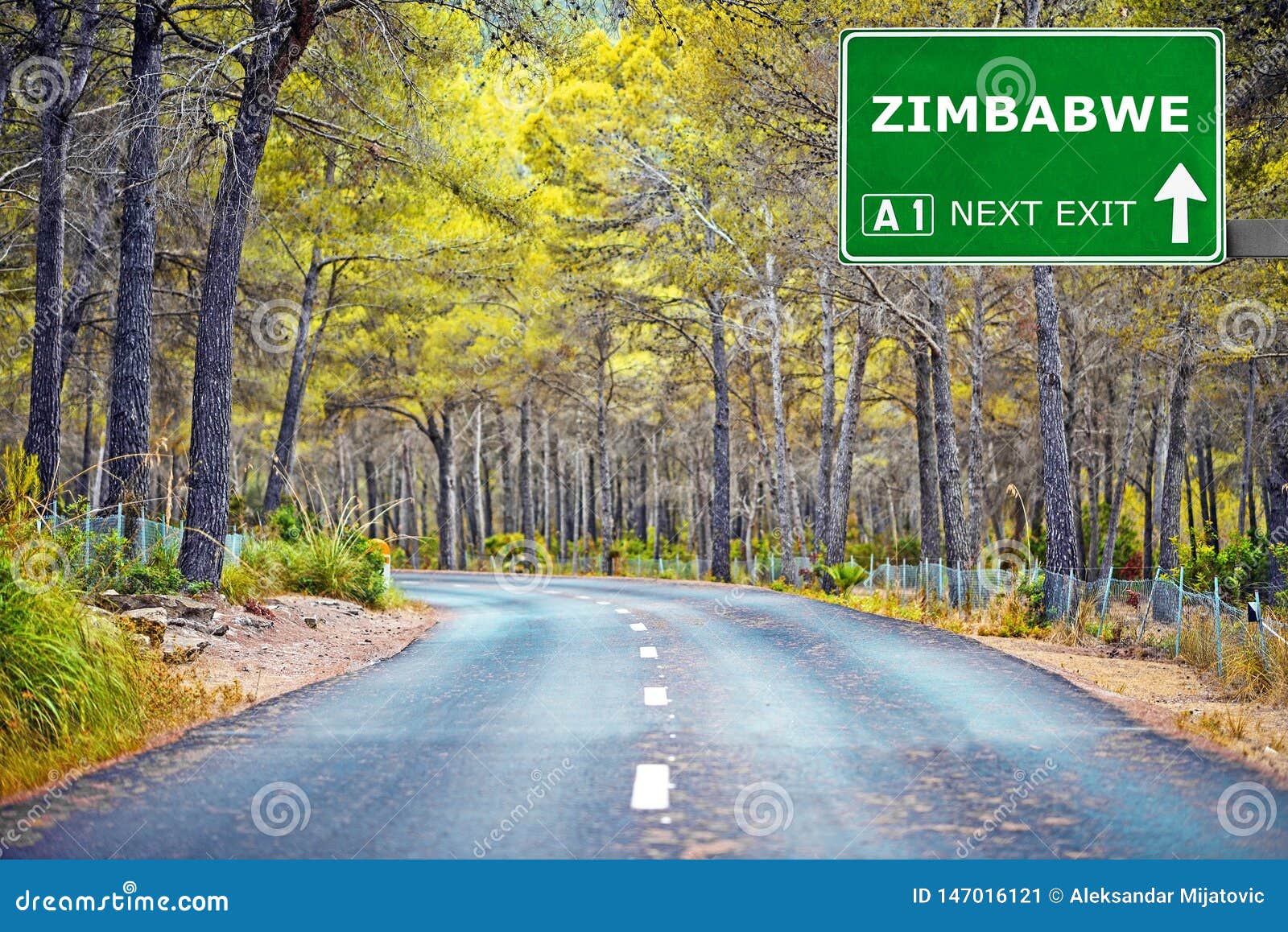 ZIMBABWE Road Sign Against Clear Blue Sky Stock Image - Image of ...