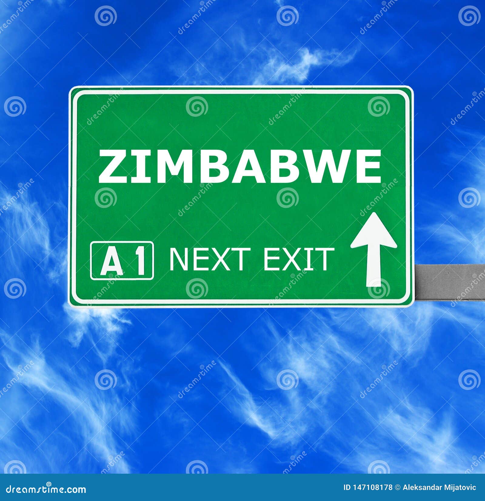 ZIMBABWE Road Sign Against Clear Blue Sky Stock Photo - Image of blue ...