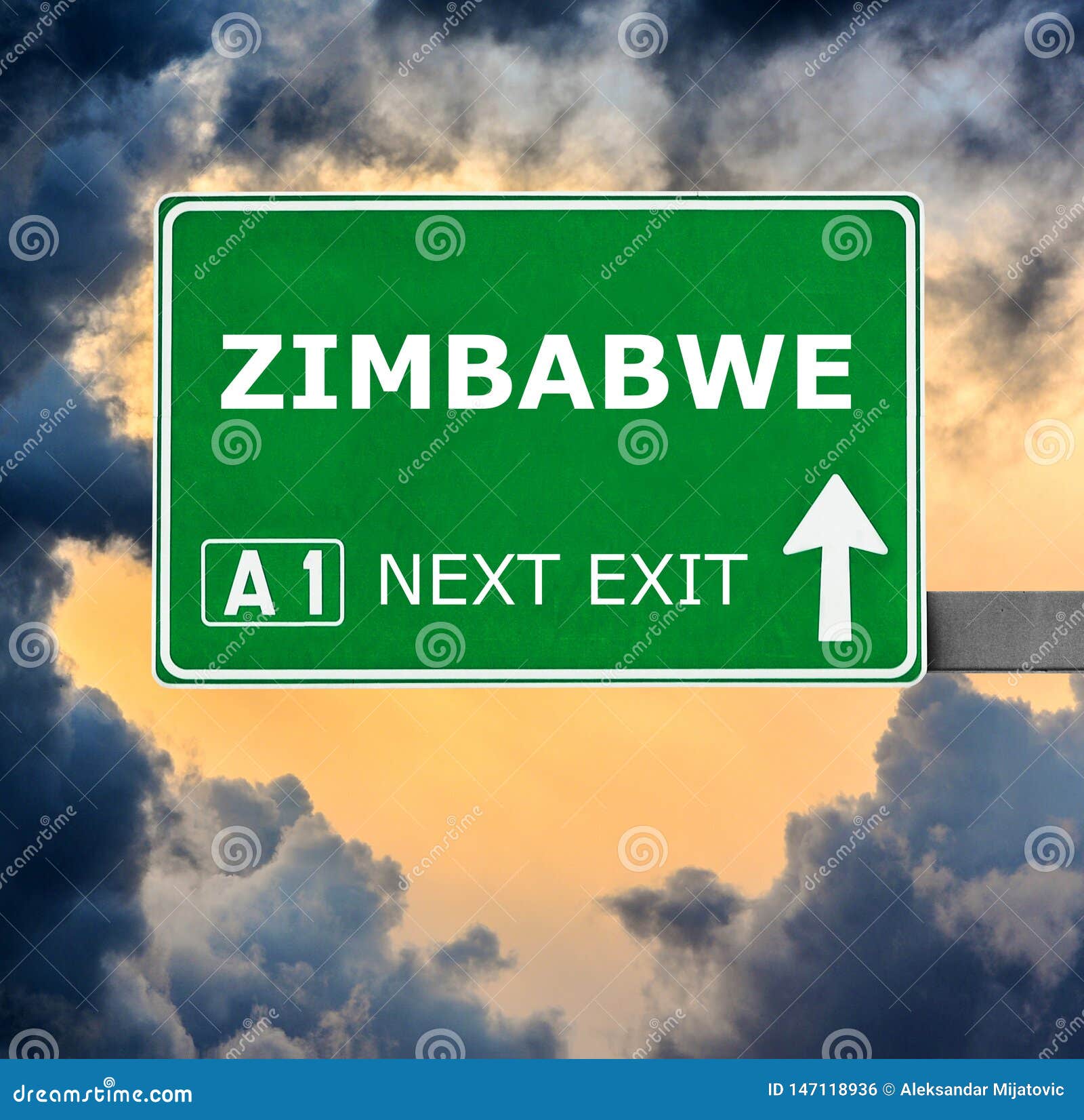 ZIMBABWE Road Sign Against Clear Blue Sky Stock Photo - Image of guide ...