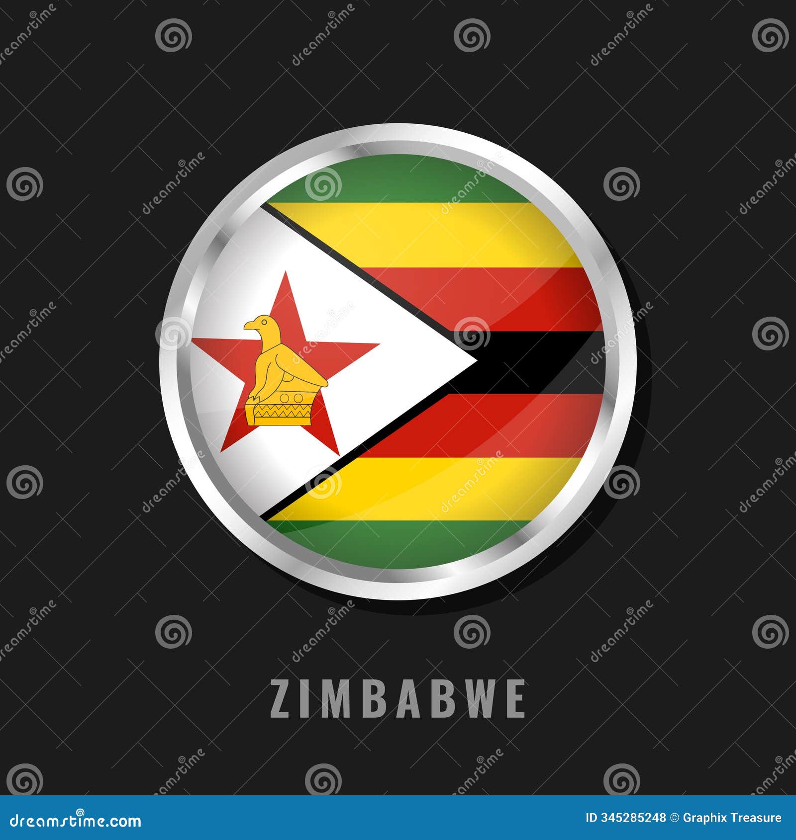 Zimbabwe Round Country Flag. Zimbabwean / Zimbo Circle National Flag ...