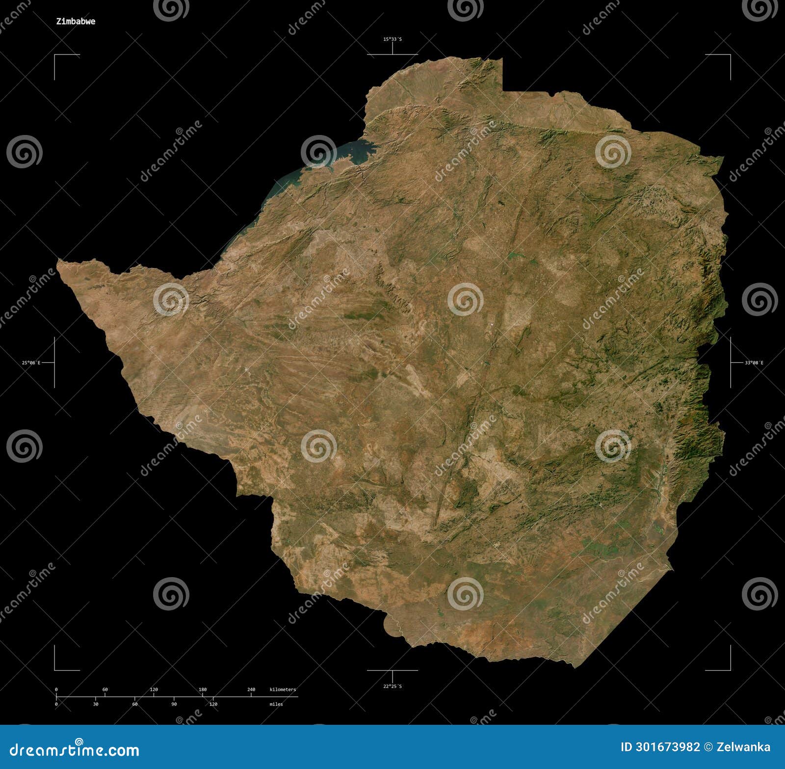 Zimbabwe Shape on Black. Low-res Satellite Stock Illustration ...