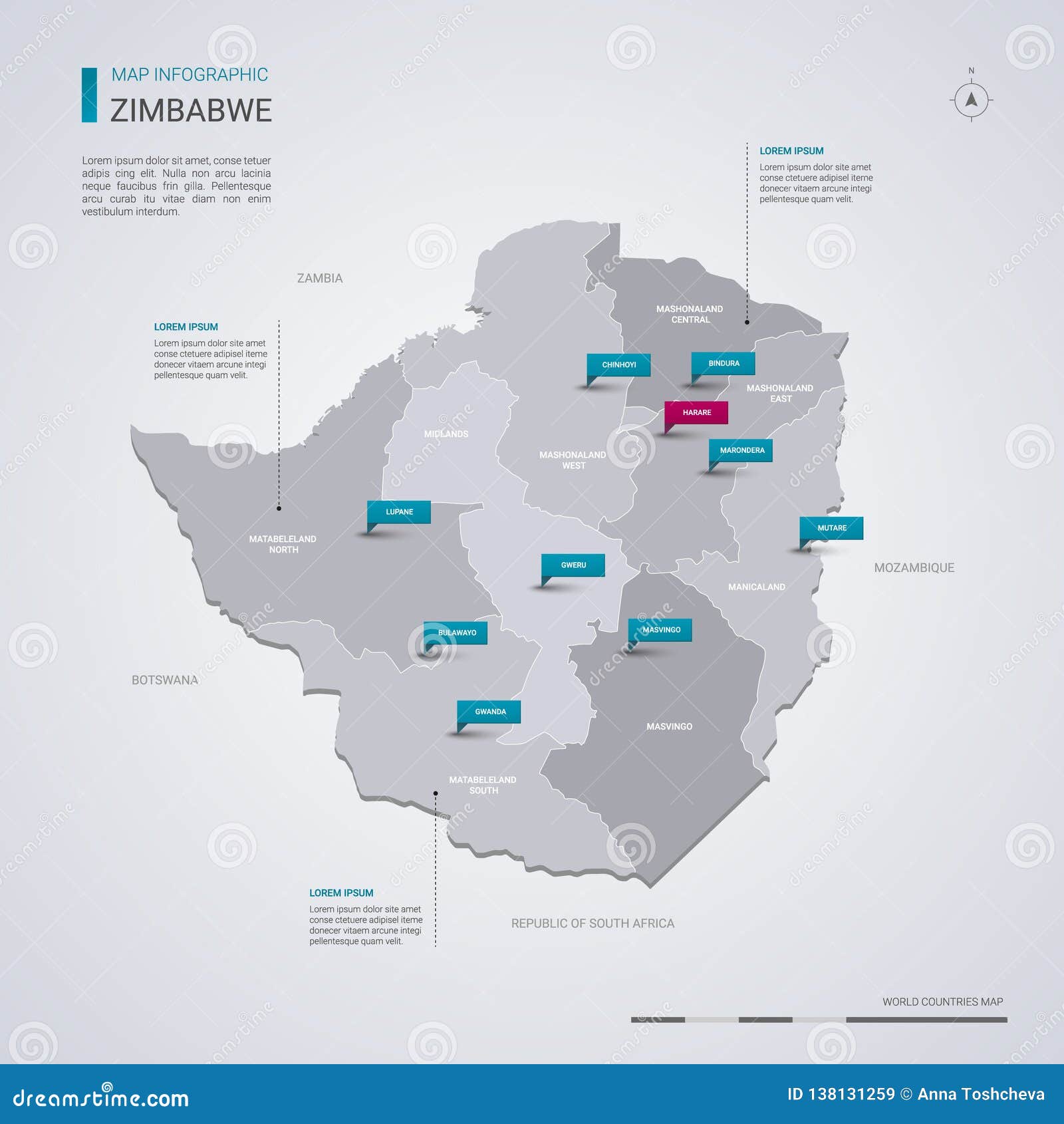 Zimbabwe Vector Map with Infographic Elements, Pointer Marks Stock ...