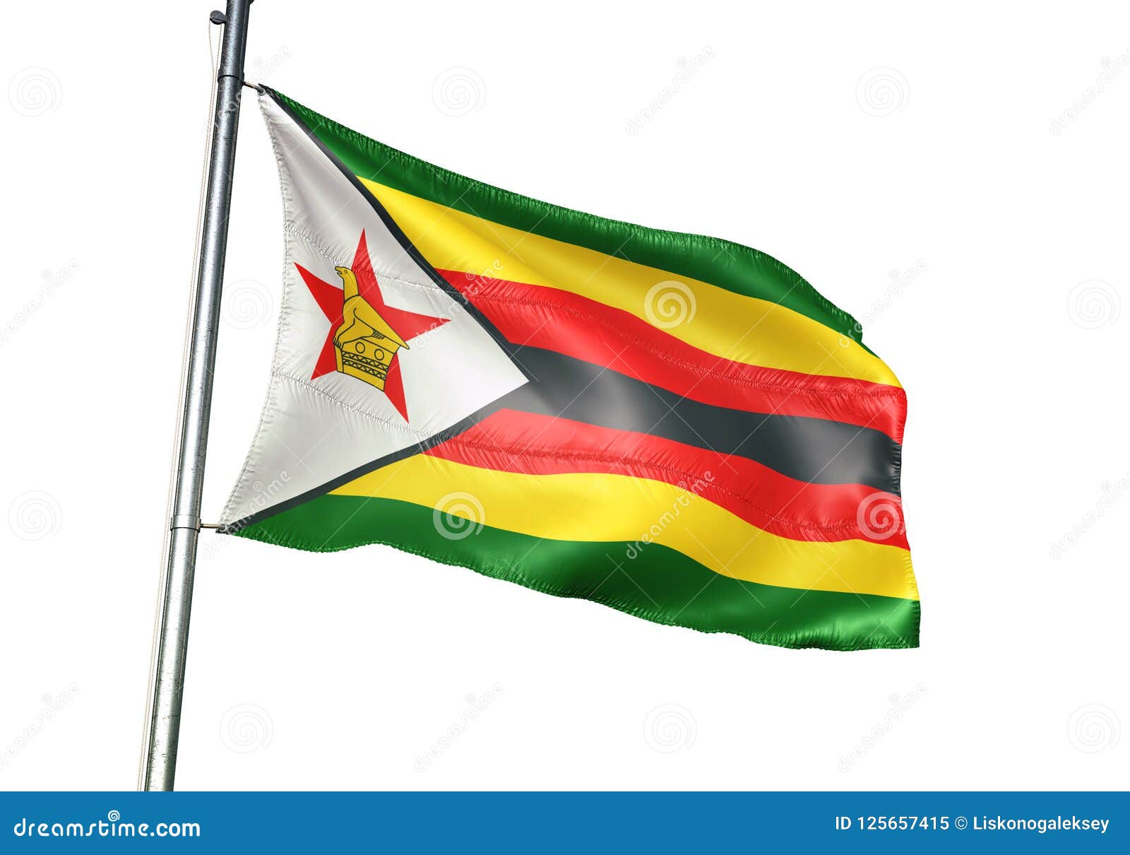 Zimbabwe National Flag Waving Isolated On White Background Realistic 3d