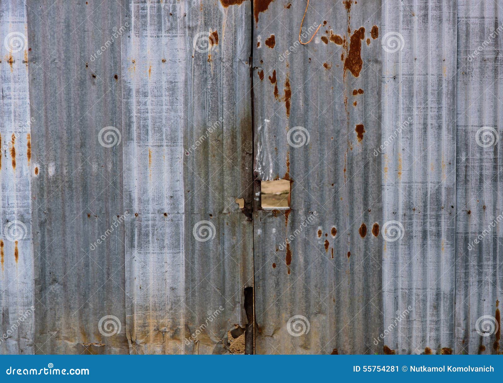 Zinc Door And Cement Stone Wall With Tree Behind It In Eye Level View ...