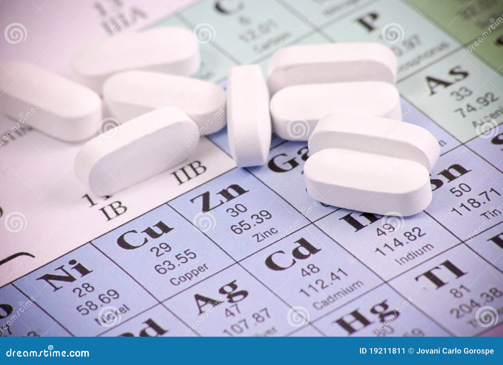 Zinc Pills on Zn stock image. Image of education, atomic - 19211811