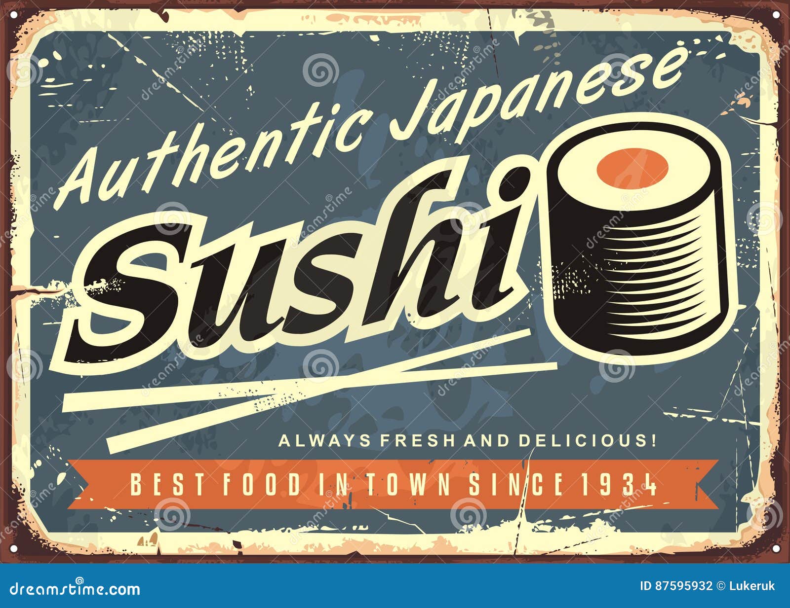 Zinn-Zeichenschablone Der Sushi Retro- Vektor Abbildung - Illustration ...