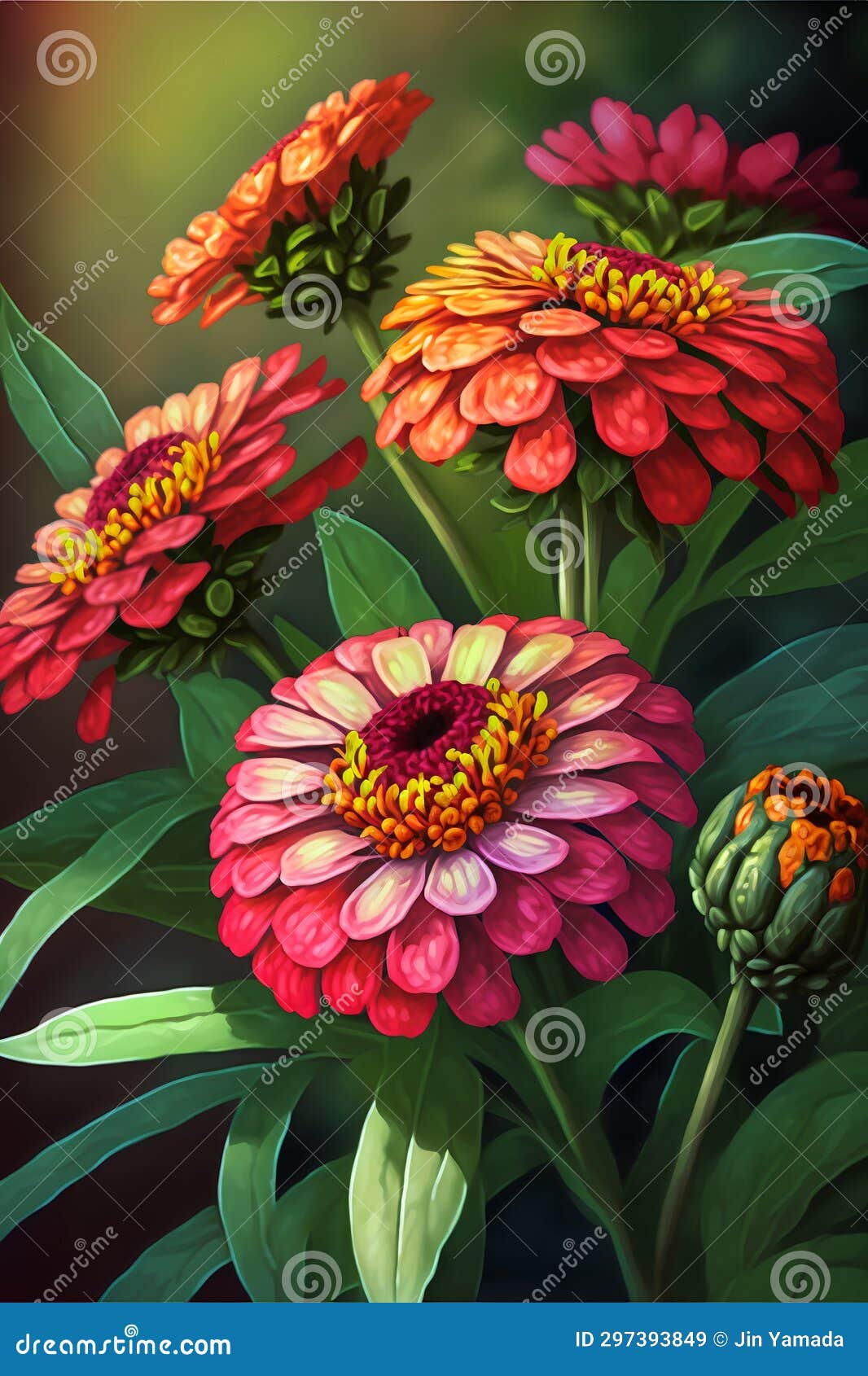 Zinnia Flowers in the Garden. Realistic Vector Illustration Stock ...