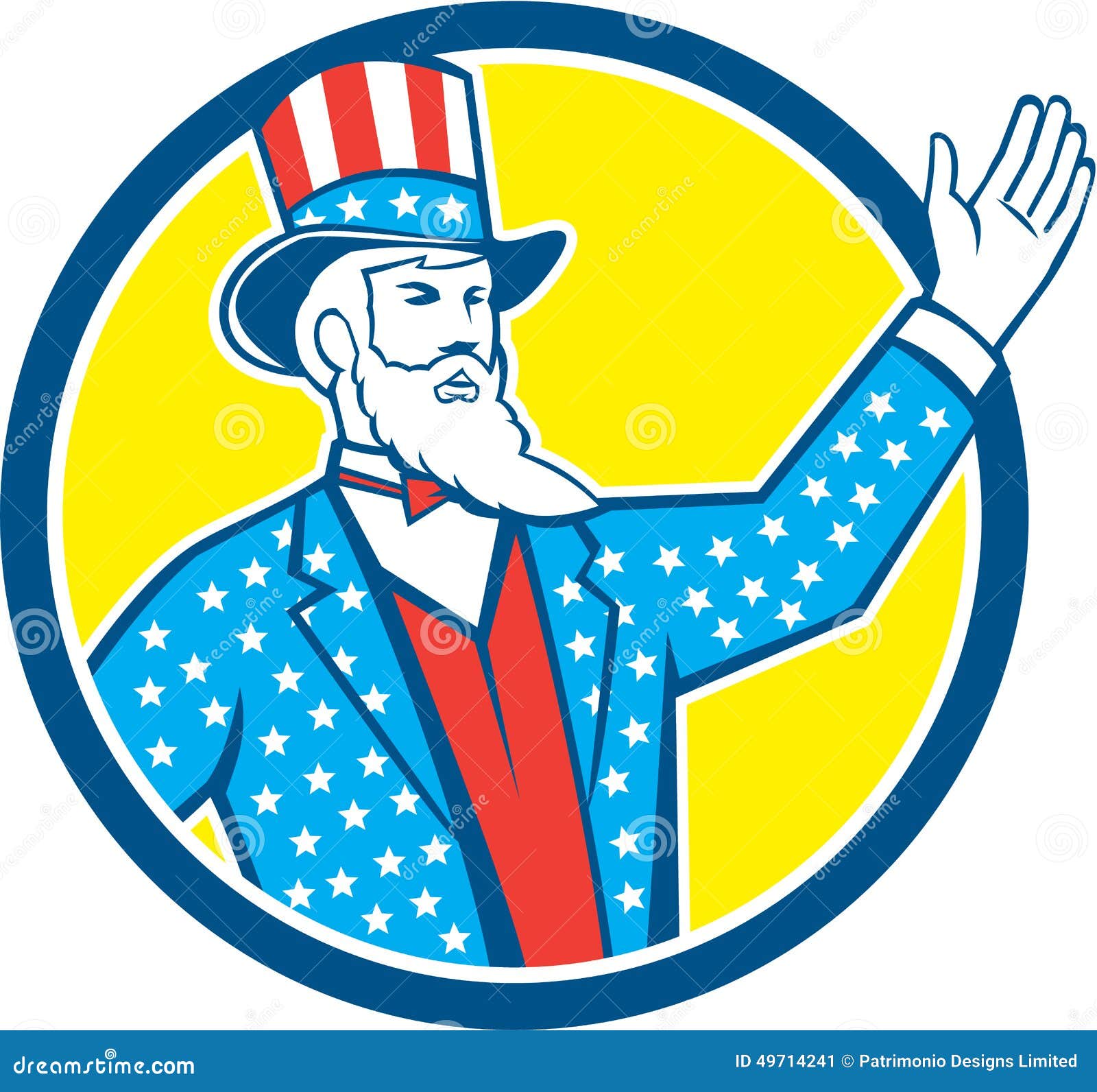 Zio Sam American Hand Up Circle Retro Illustrazione di Stock ...