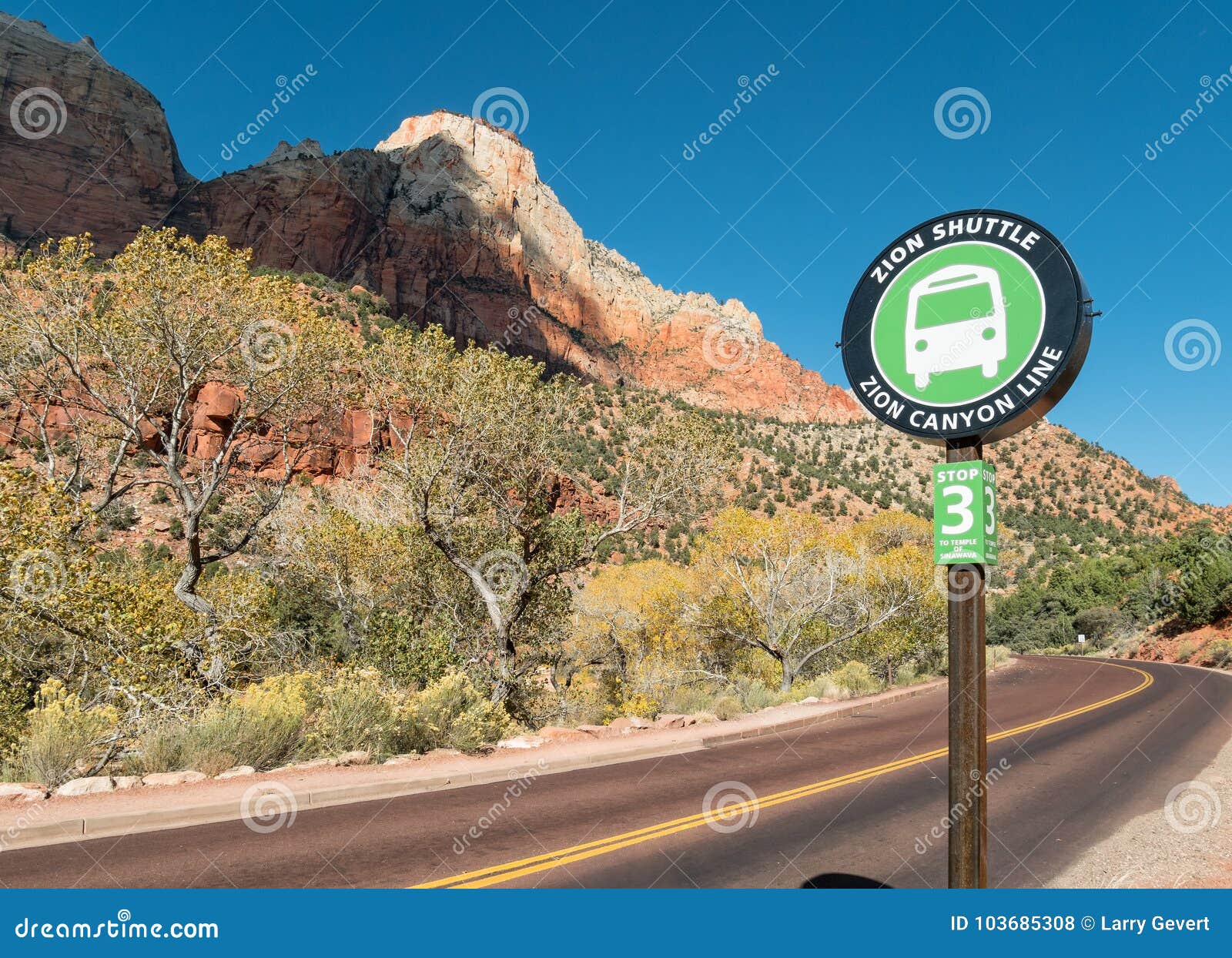 Shuttle Stop, Zion National Park Stock Photo - Image of destination ...