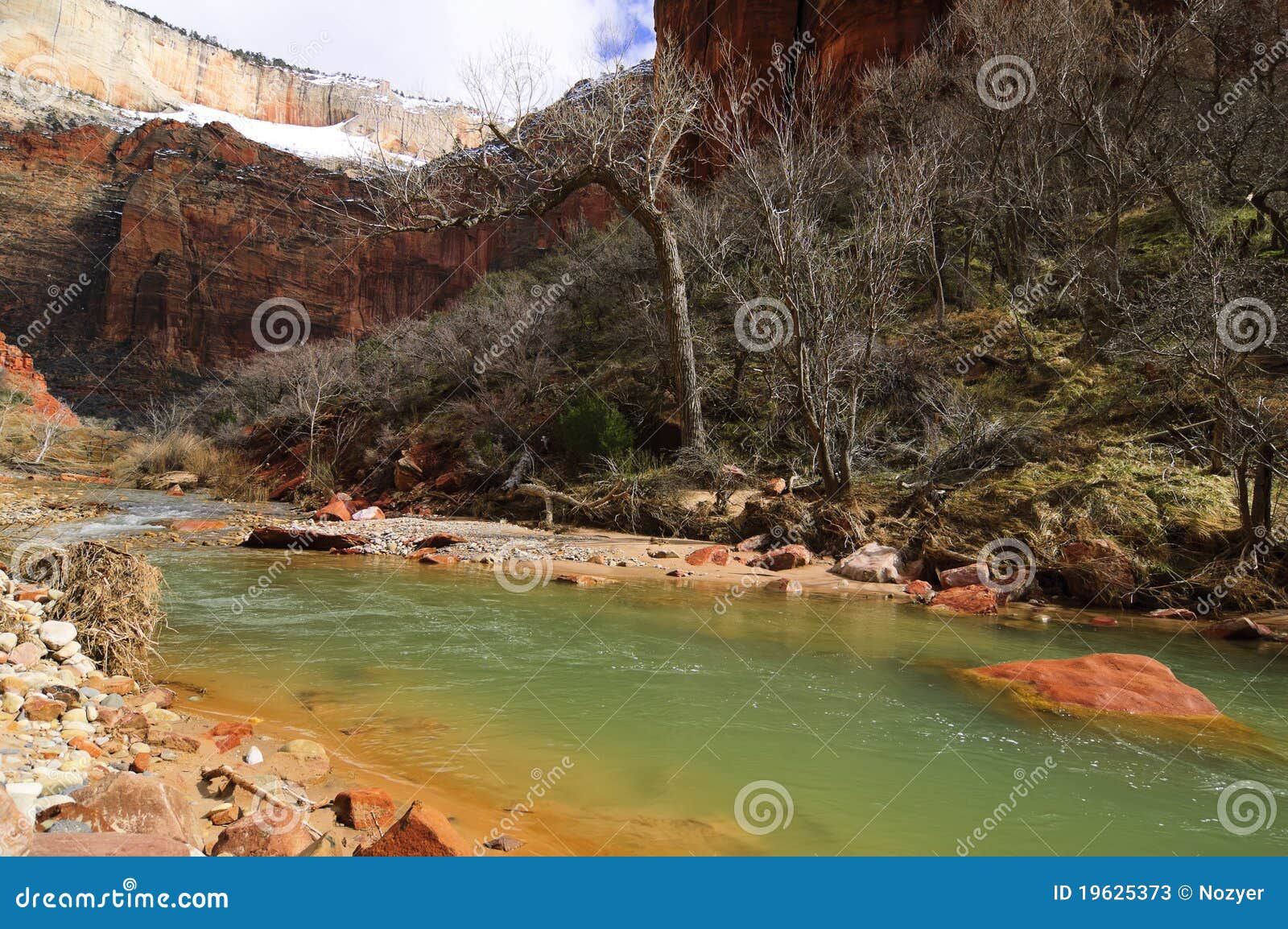 Zion National Park and the Virgin River in Spring Stock Image - Image ...