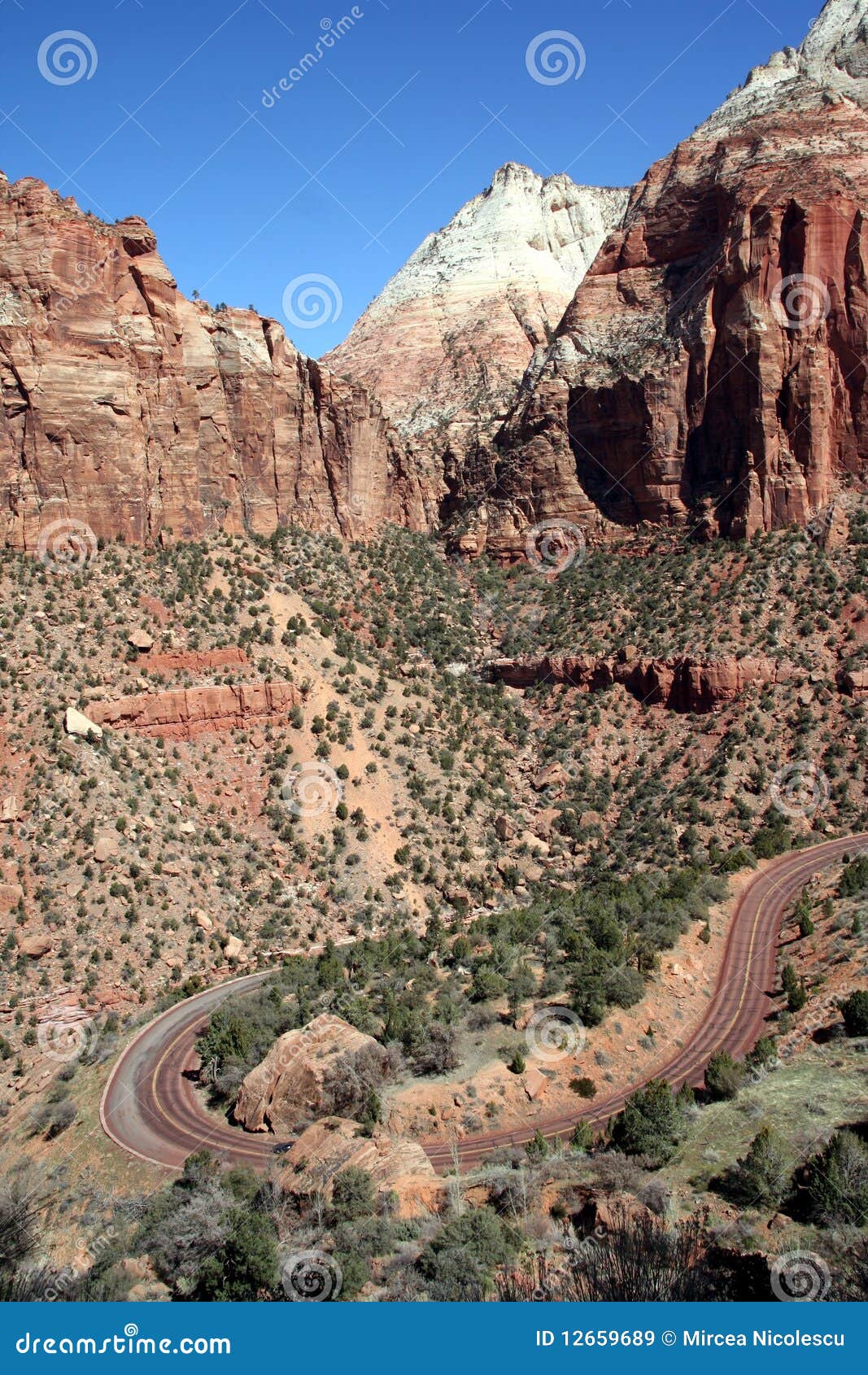 Zion Park winding road stock image. Image of tourism - 12659689