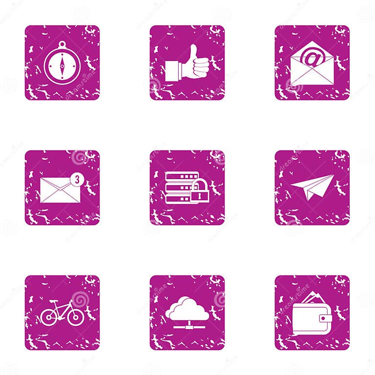 Zip Code Icons Set, Grunge Style Stock Vector - Illustration of code ...