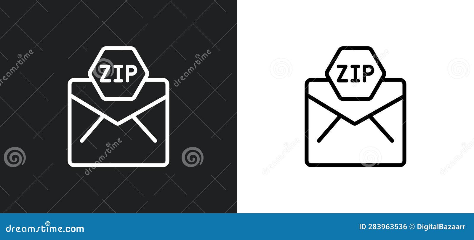 Zip Code Outline Icon in White and Black Colors. Zip Code Flat Vector ...