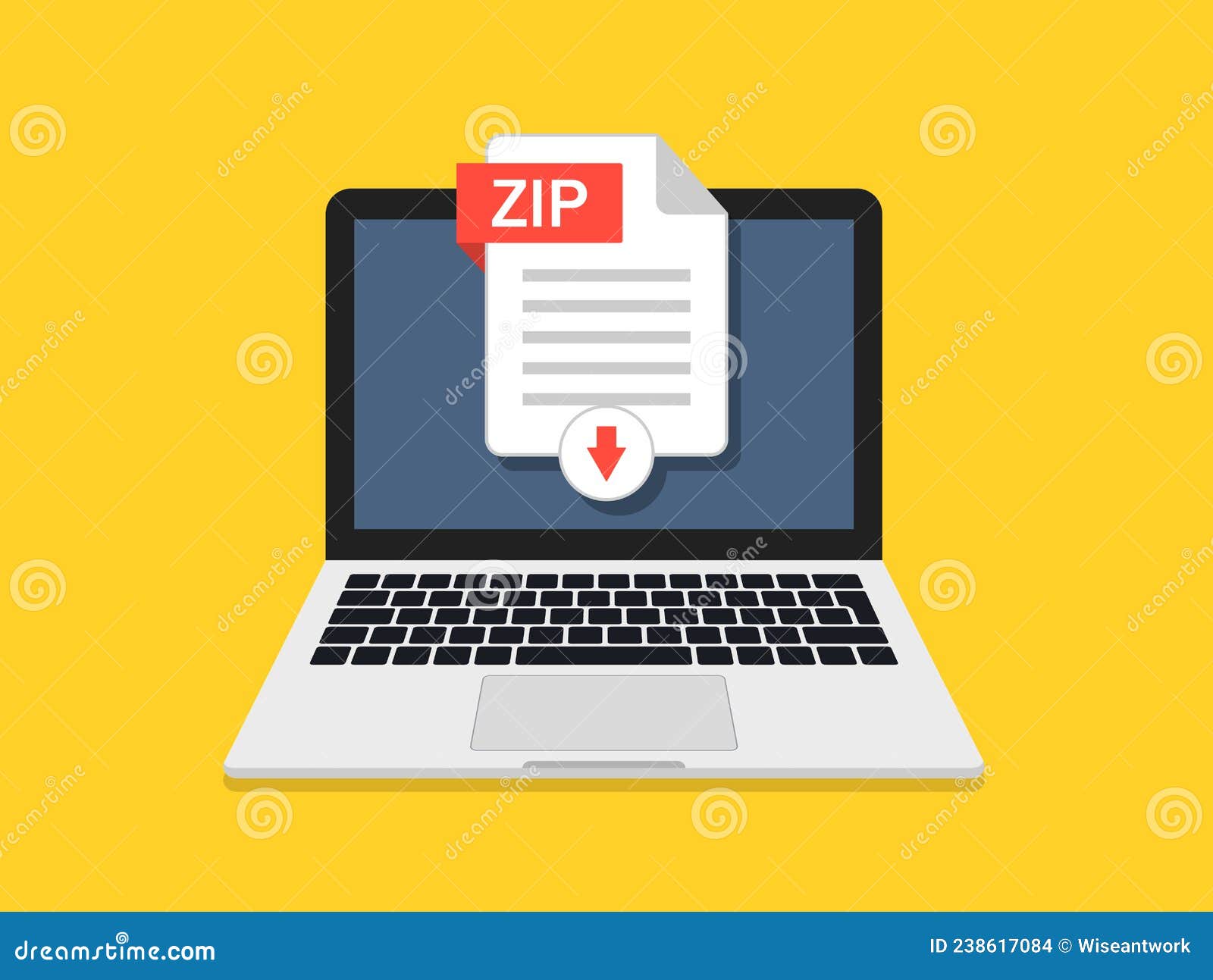 Zip Document. Download Zip File in Computer. Icon of Upload in Laptop ...