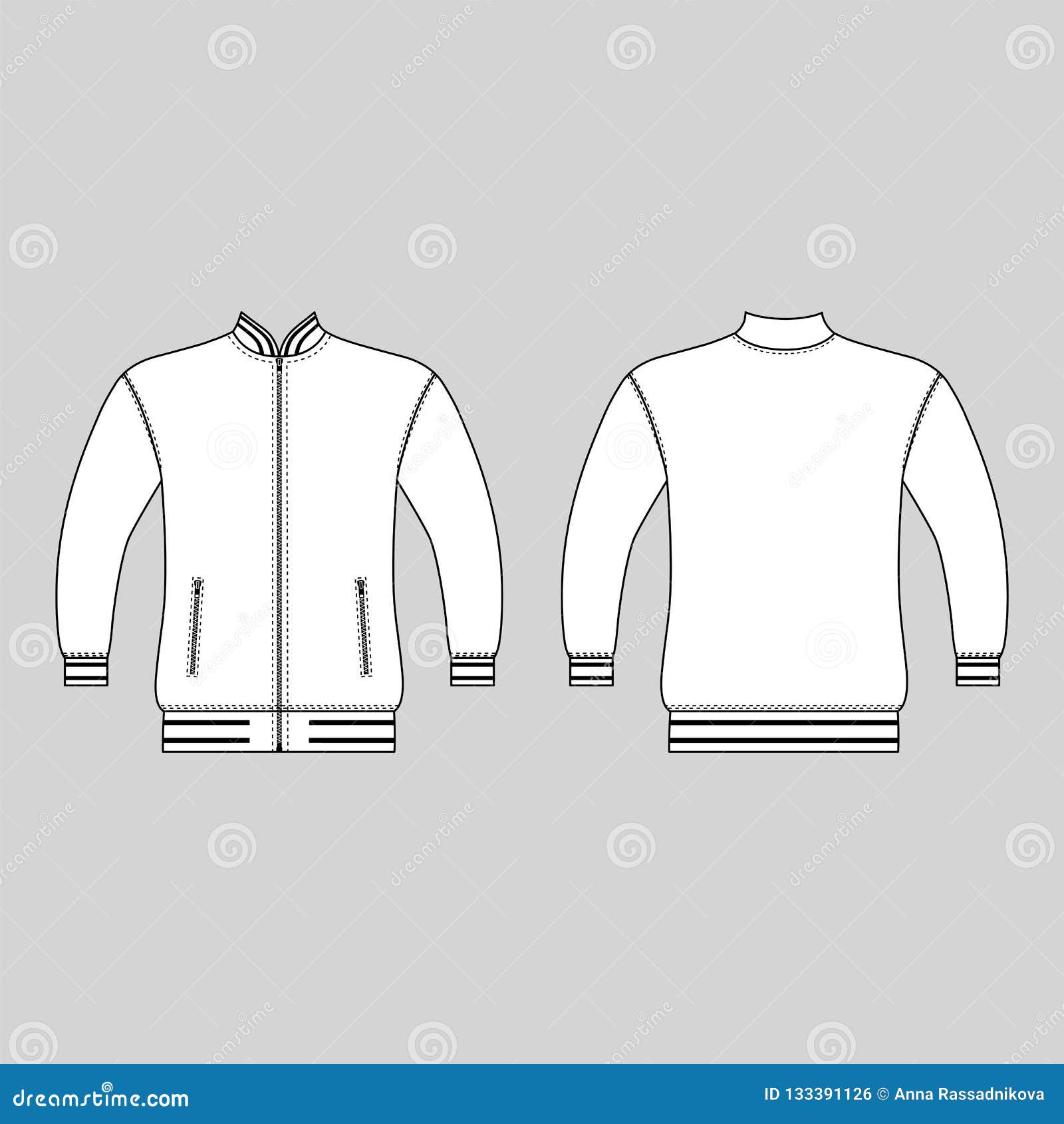 Zip Fastener Turleneck Jacket Man Template Front, Back Views Stock ...