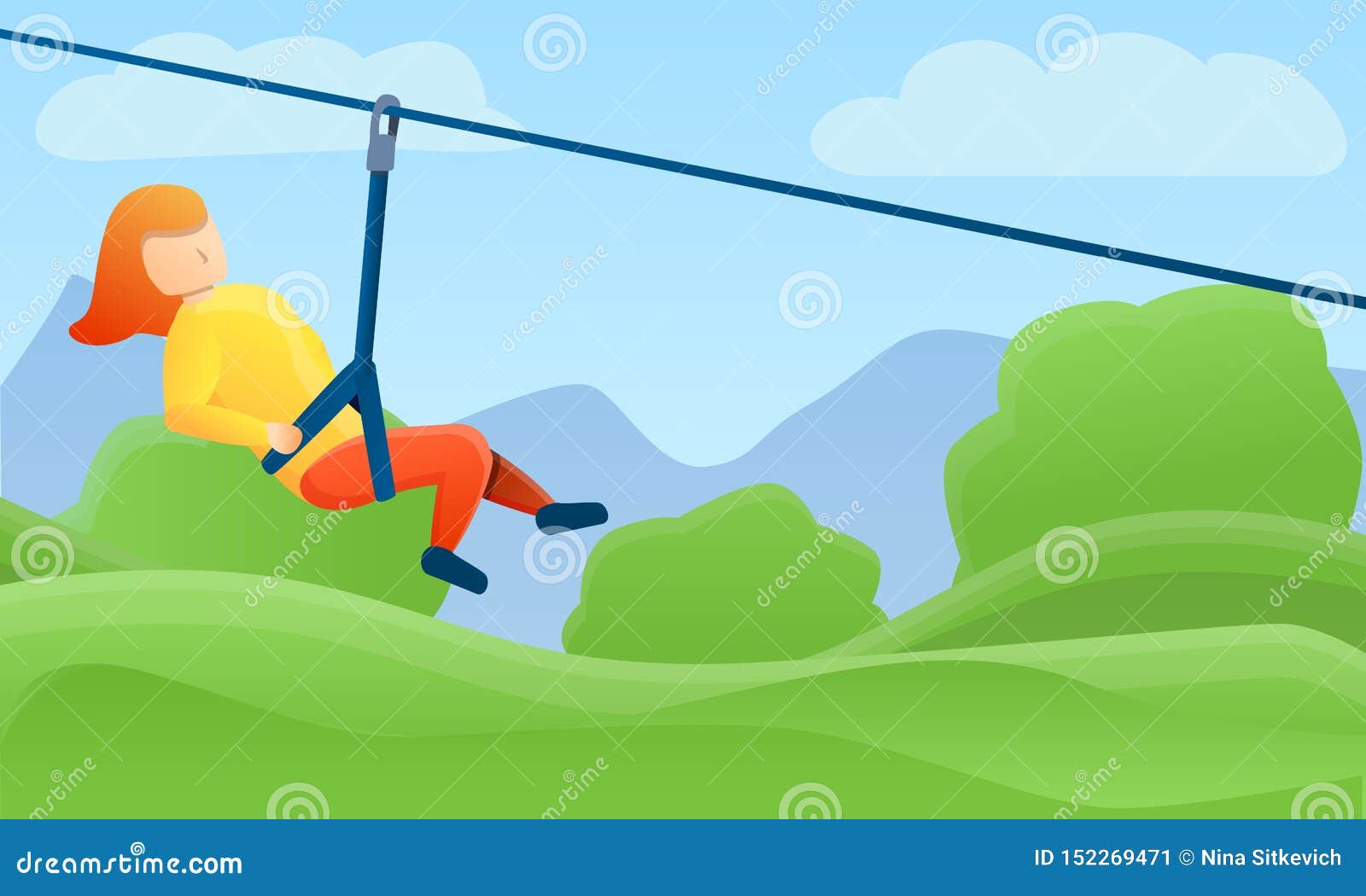 Zip Line Rope Concept Banner, Cartoon Style Stock Vector - Illustration ...
