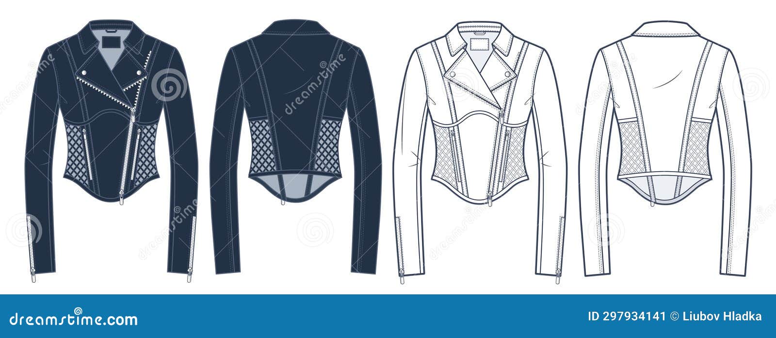 Zip Up Leather Jacket Technical Fashion Illustration Biker Jacket