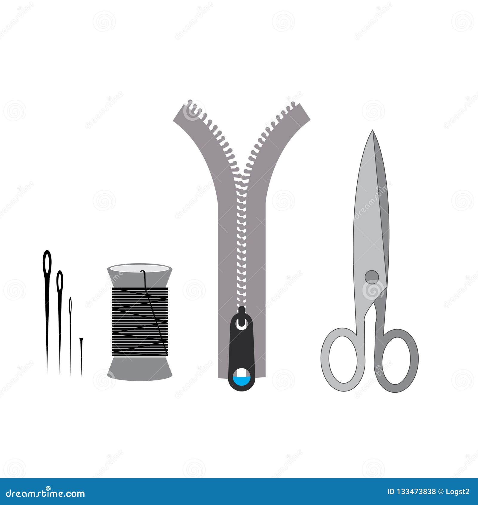 Zip Vector Icon Design.Sewing Set Vector Icons. Scissors, Zip, Needles ...
