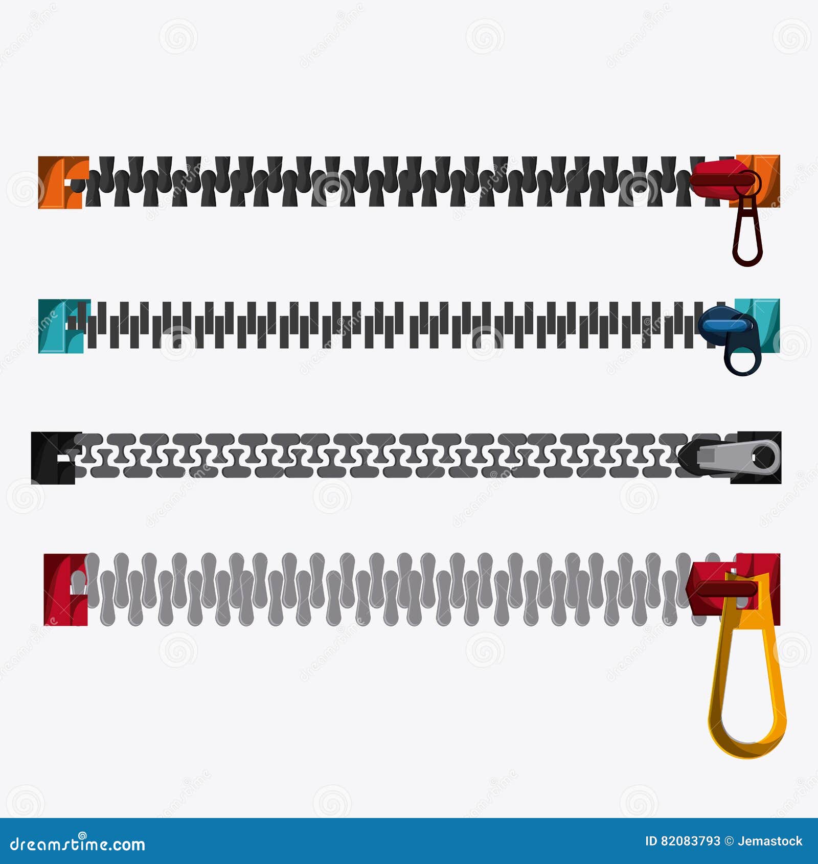 Zip Zipper Cloth Metal Teeth Icon Set. Stock Vector - Illustration of ...