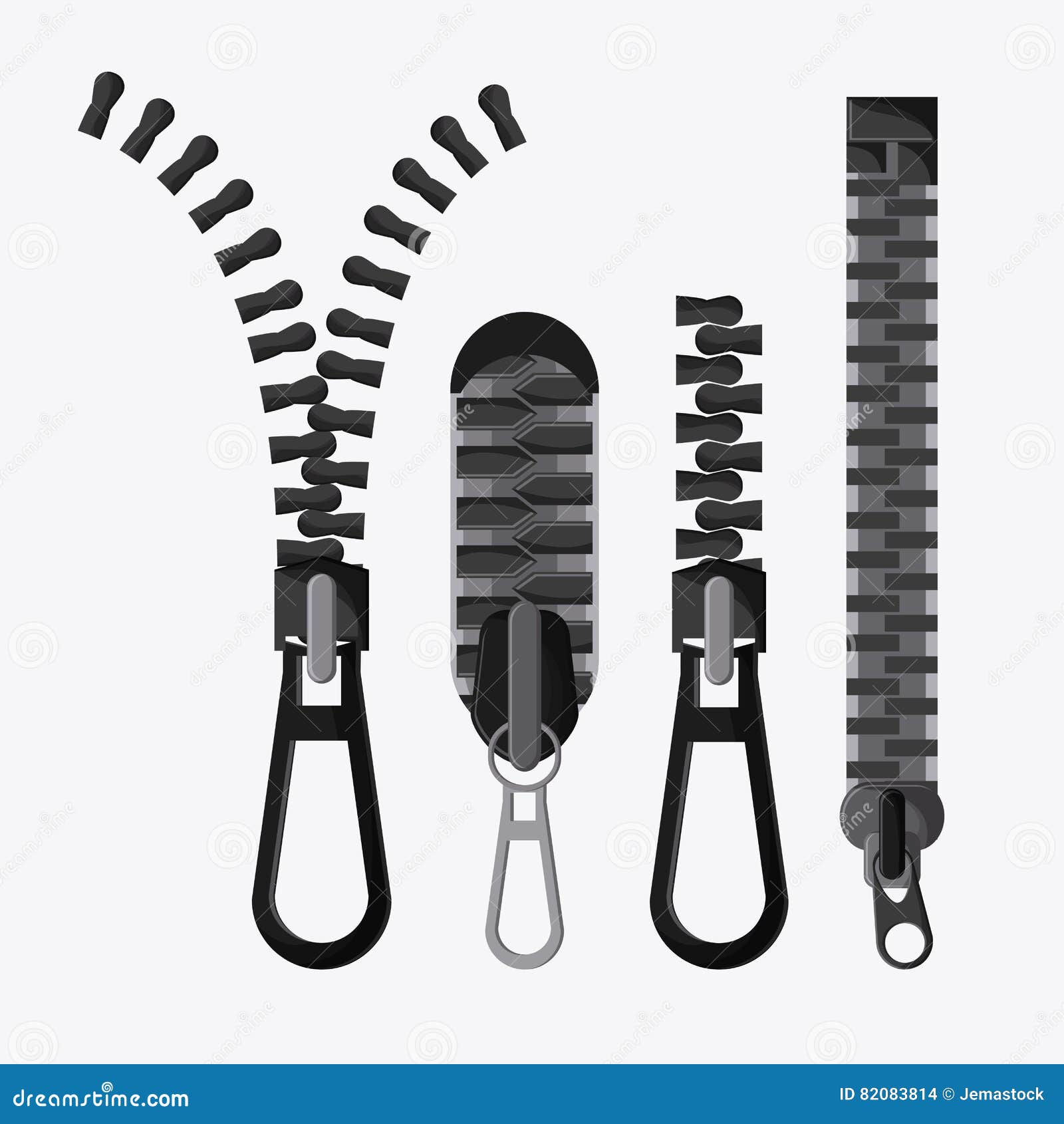 Zip Zipper Cloth Metal Teeth Icon Set. Stock Vector - Illustration of ...