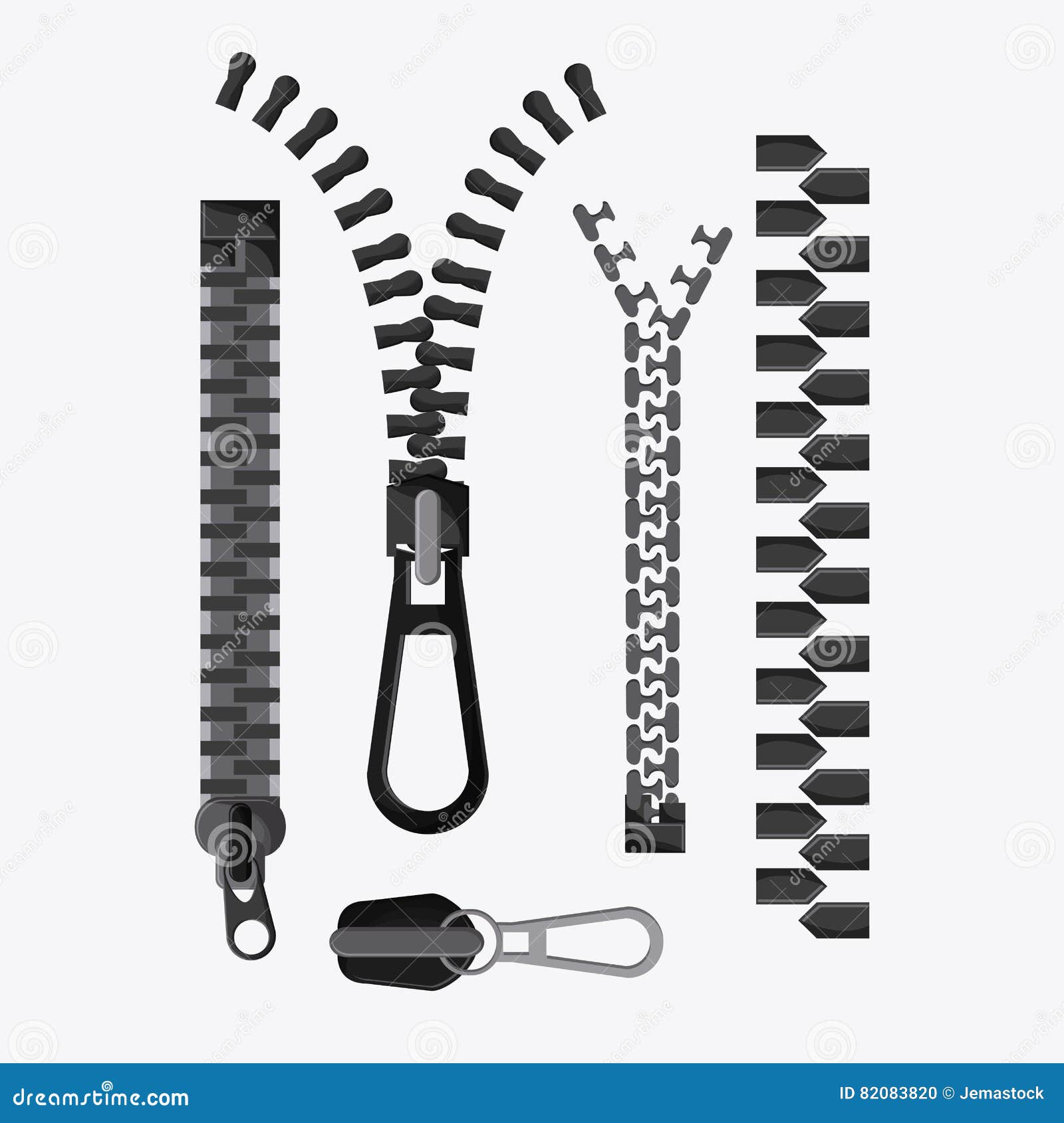 Zip Zipper Cloth Metal Teeth Icon Set. Stock Vector - Illustration of ...