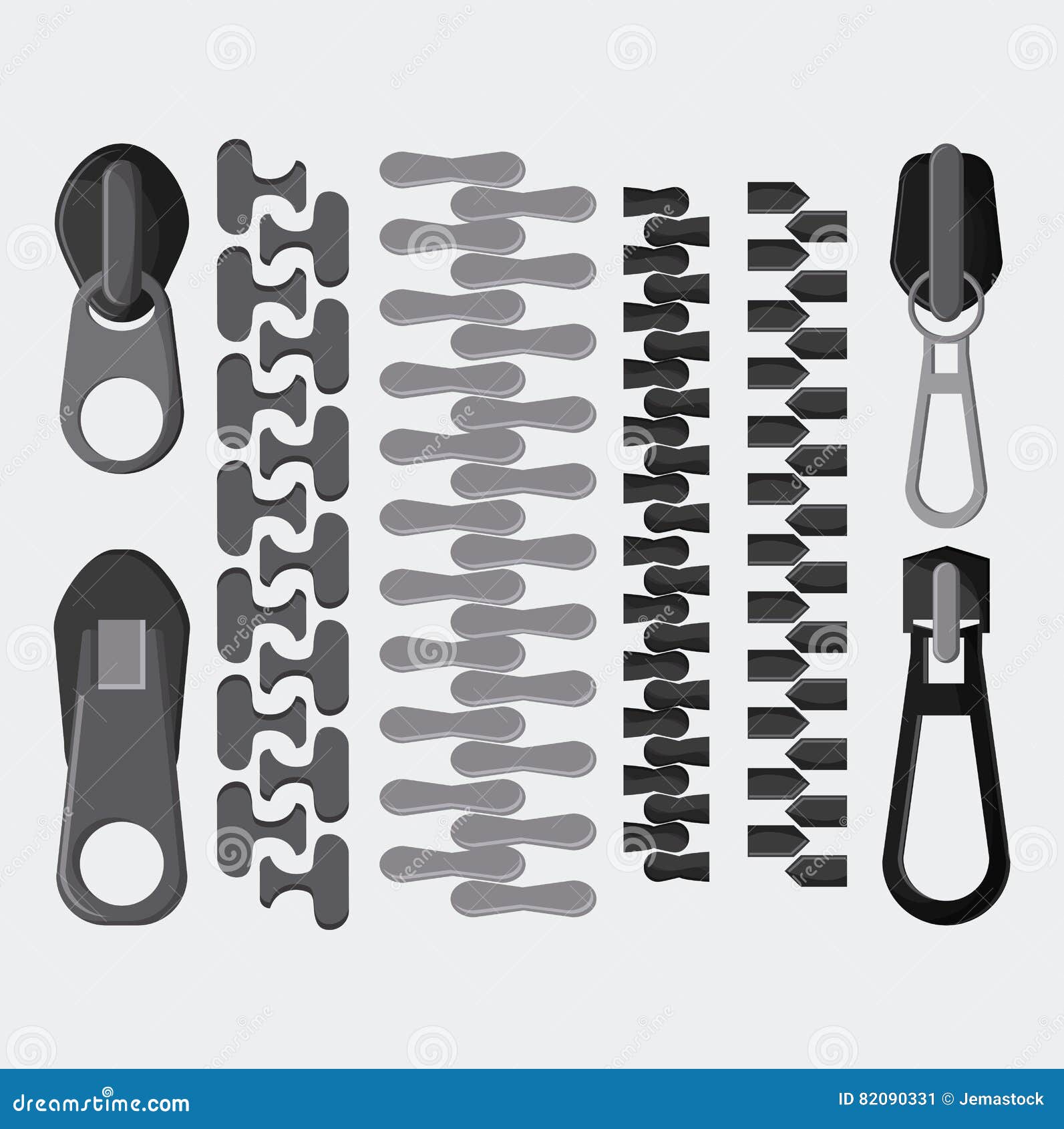 Zip Zipper Cloth Metal Teeth Icon Set. Stock Vector - Illustration of ...