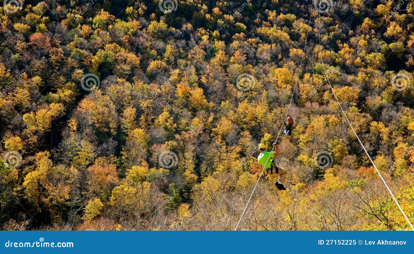 Zipline In The Mountains. An Extreme Rope Ride In The Gorge Between The ...