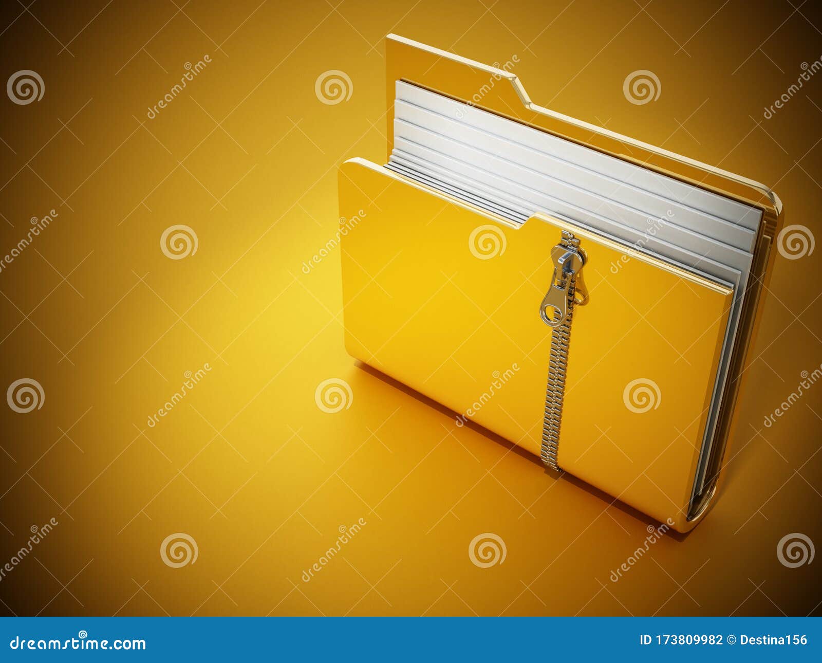 Zipped Folder Standing on Yellow Background. 3D Illustration Stock ...