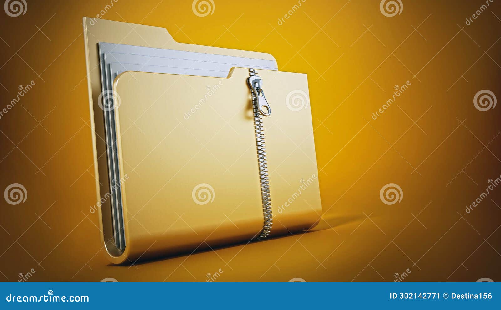 Zipped Folder Standing on Yellow Background. 3D Illustration Stock ...