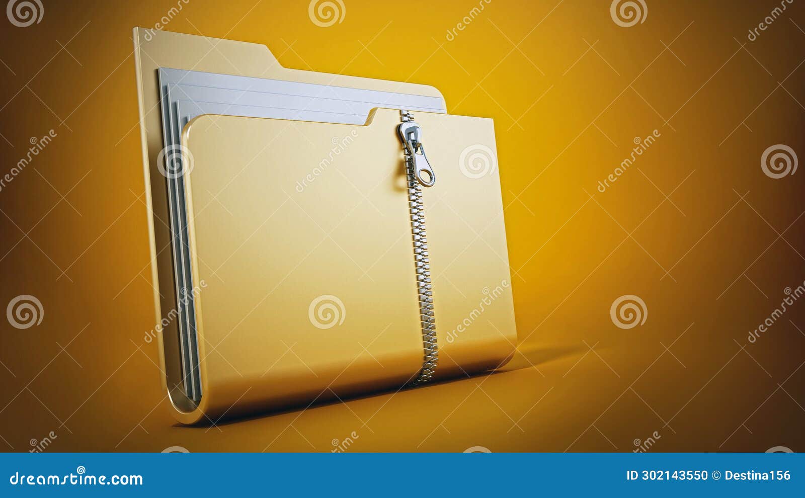 Zipped Folder Standing on Yellow Background. 3D Illustration Stock ...