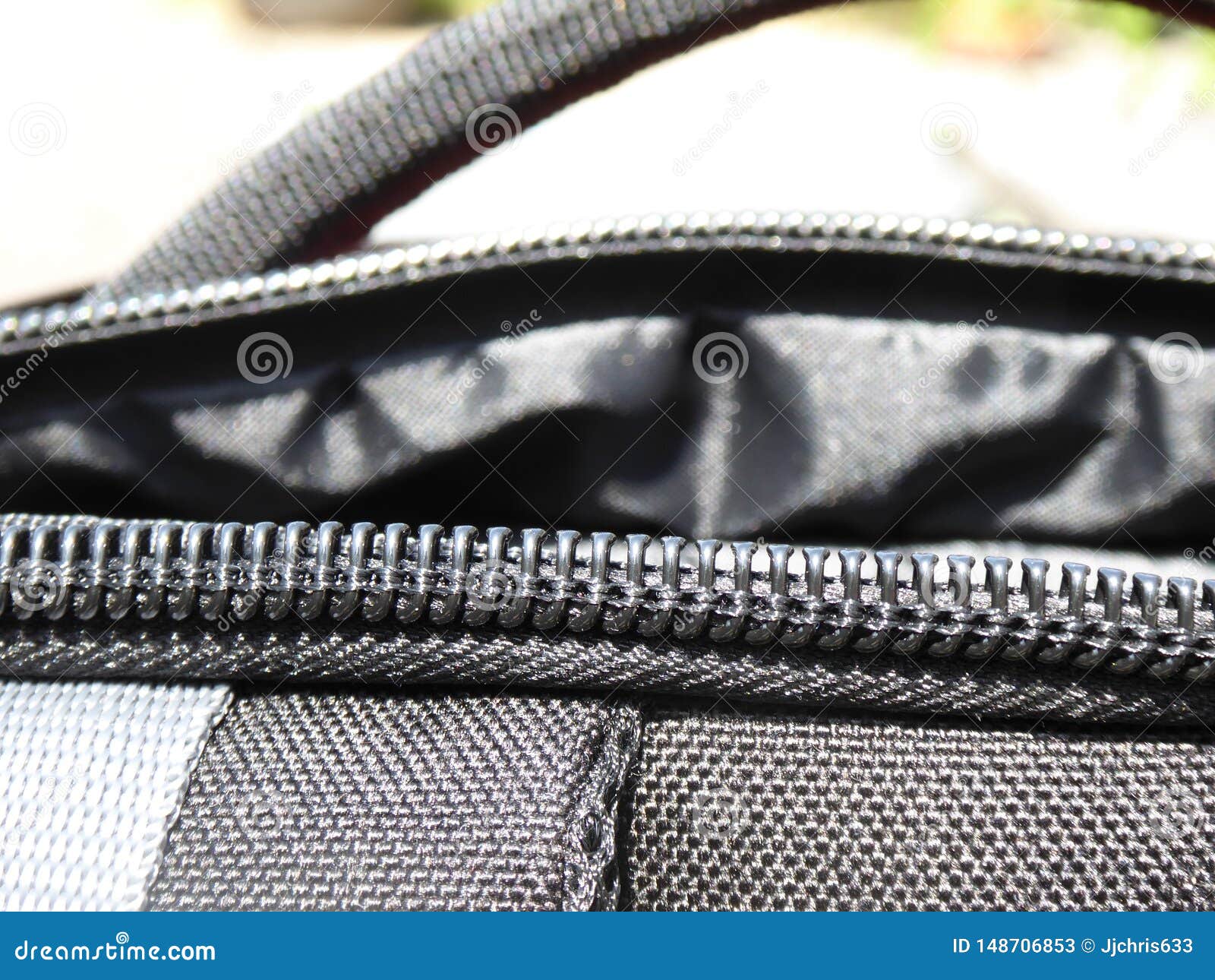 Zipper on bag closeup. stock image. Image of black, zippers - 148706853