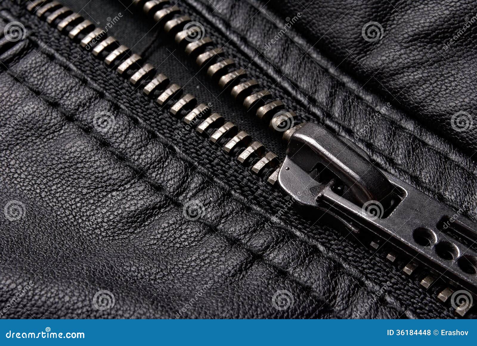 Zipper on Black Leather Jacket Stock Photo - Image of black ...