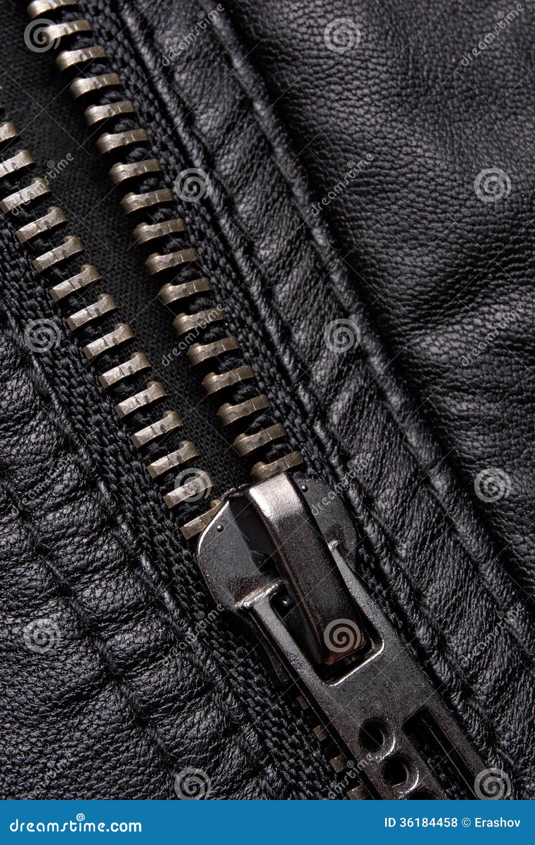 Zipper on Black Leather Jacket Stock Photo - Image of open, skin: 36184458