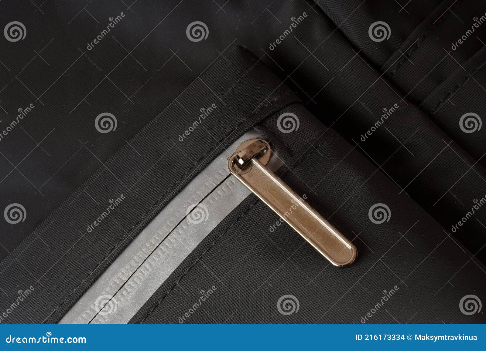 Zipper on Black Material Fabric. Close-up of a Snake Fastener Stock ...