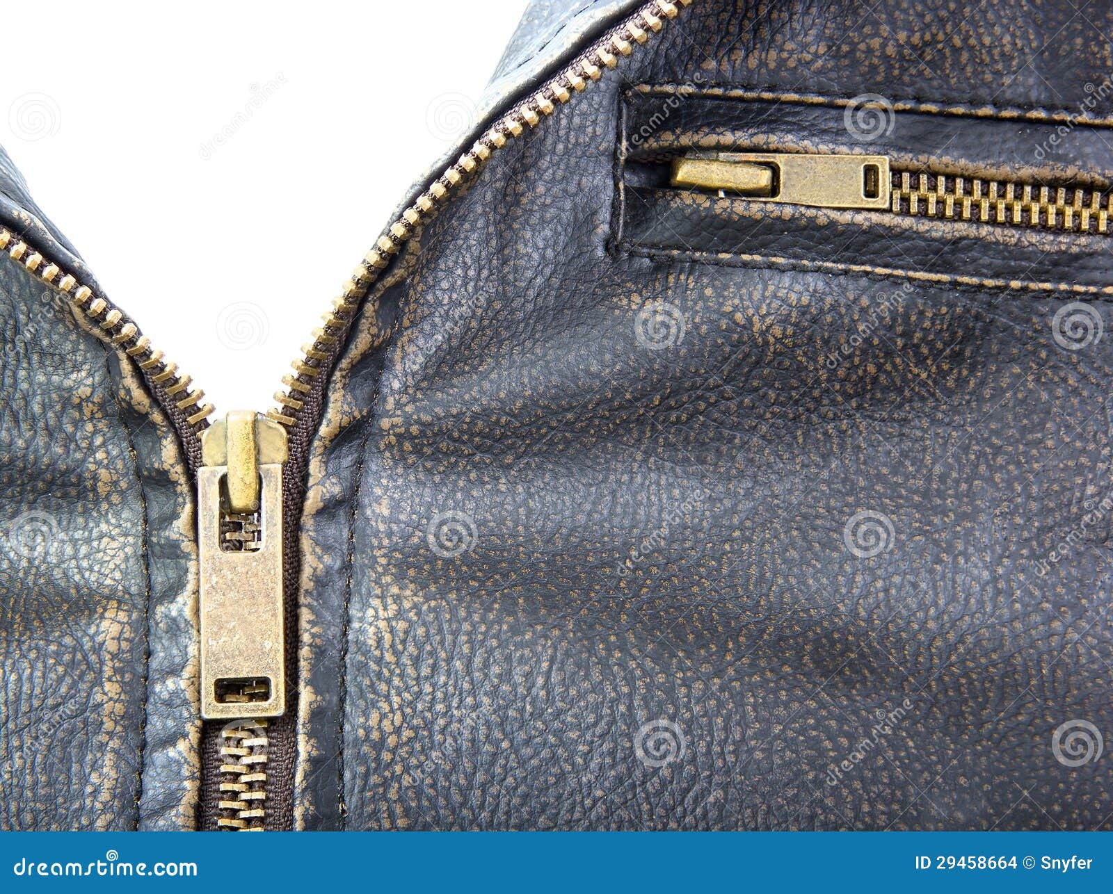 Zipper on Brown Leather Motorcycle Jacket Stock Photo - Image of ...