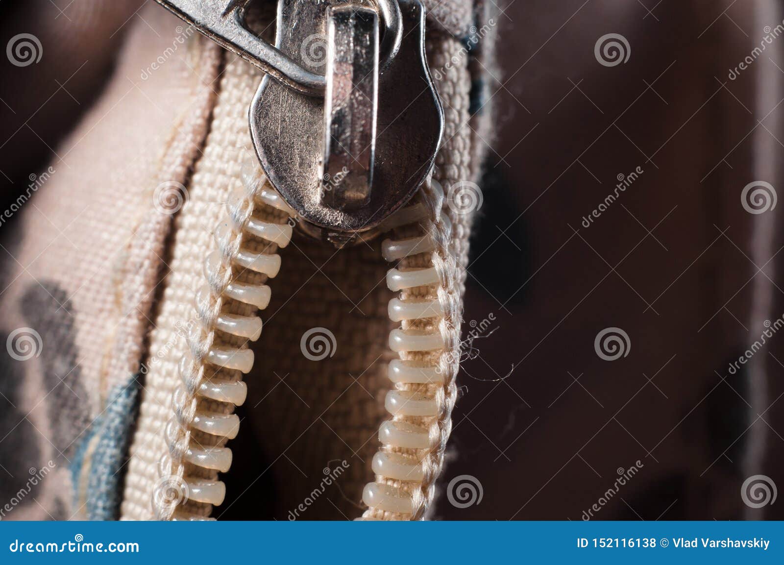 Zipper Clasp with Lock on the Bag Beige Color, Closeup Stock Photo ...
