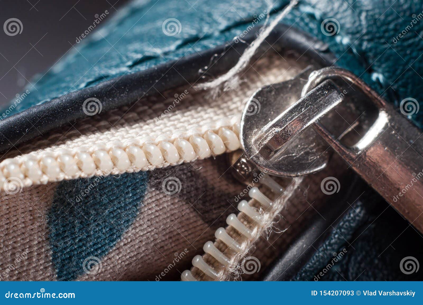 Zipper Clasp with Lock on the Bag Blue Color, Closeup Stock Image ...