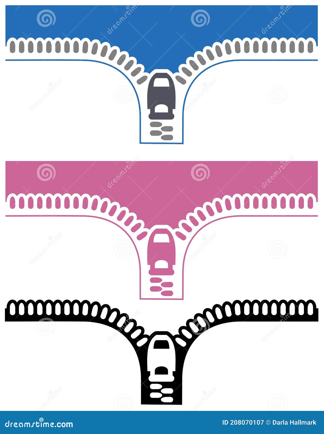Zipper Graphic in Three Styles Stock Vector - Illustration of sewing ...