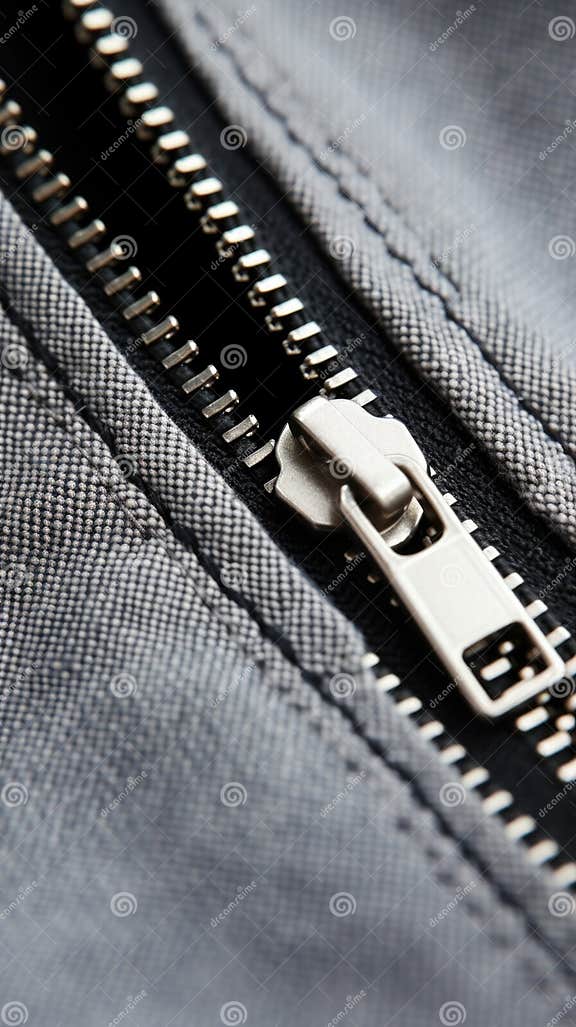 A Zipper on a Grey Jacket or Bag, AI Stock Illustration - Illustration ...