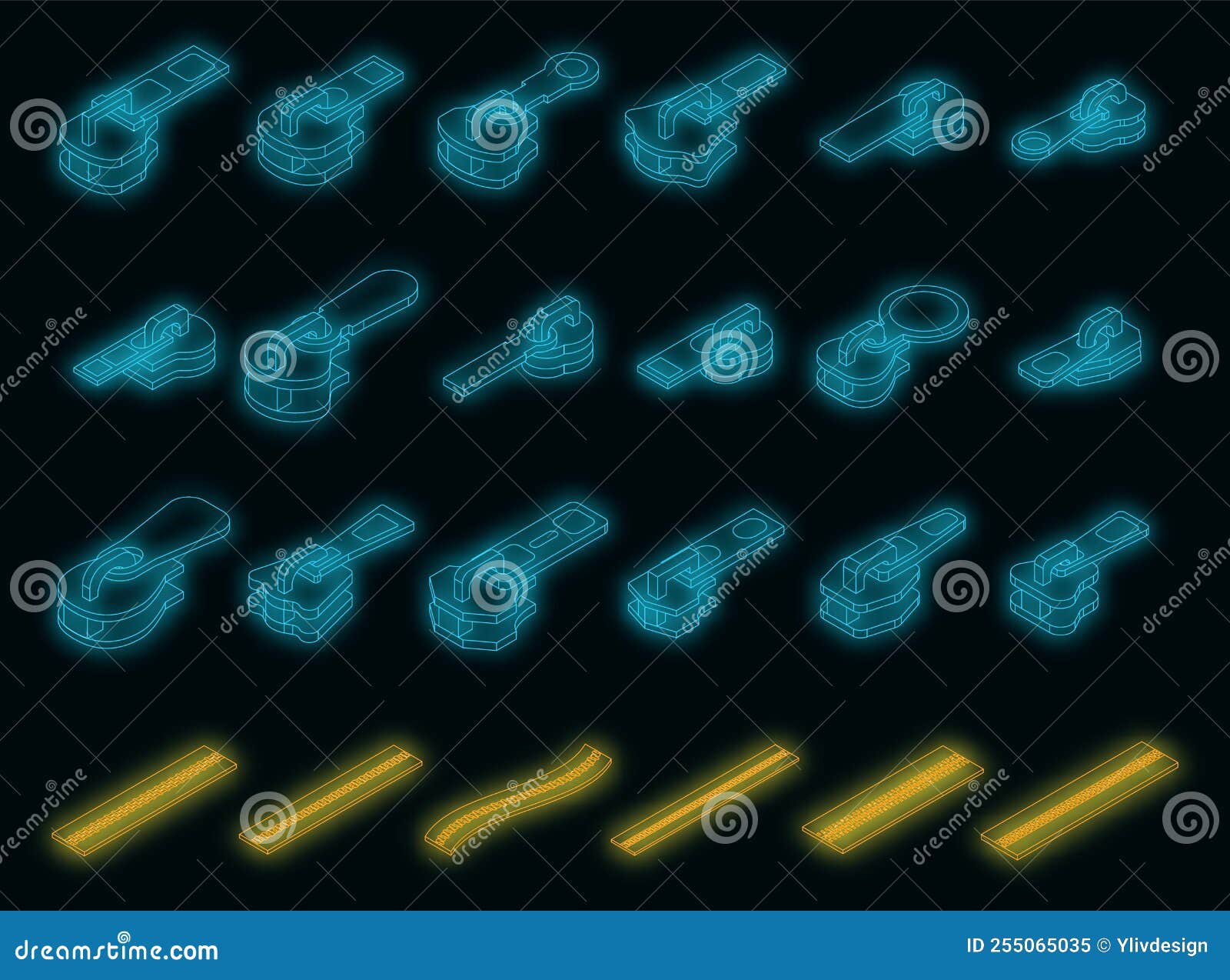 Zipper Icons Set Vector Neon Stock Vector - Illustration of isometric, element: 255065035