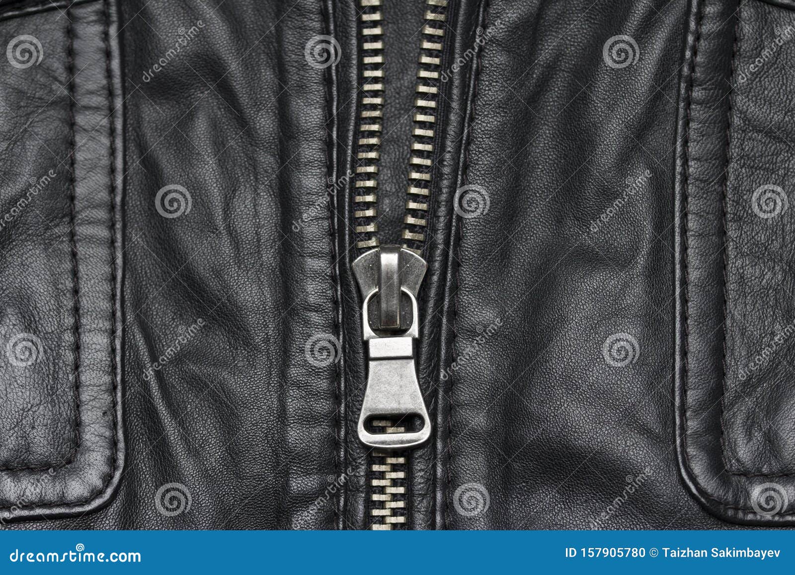 Zipper on Leather Jacket. a Close Up Shot of a Zipper on a Black ...