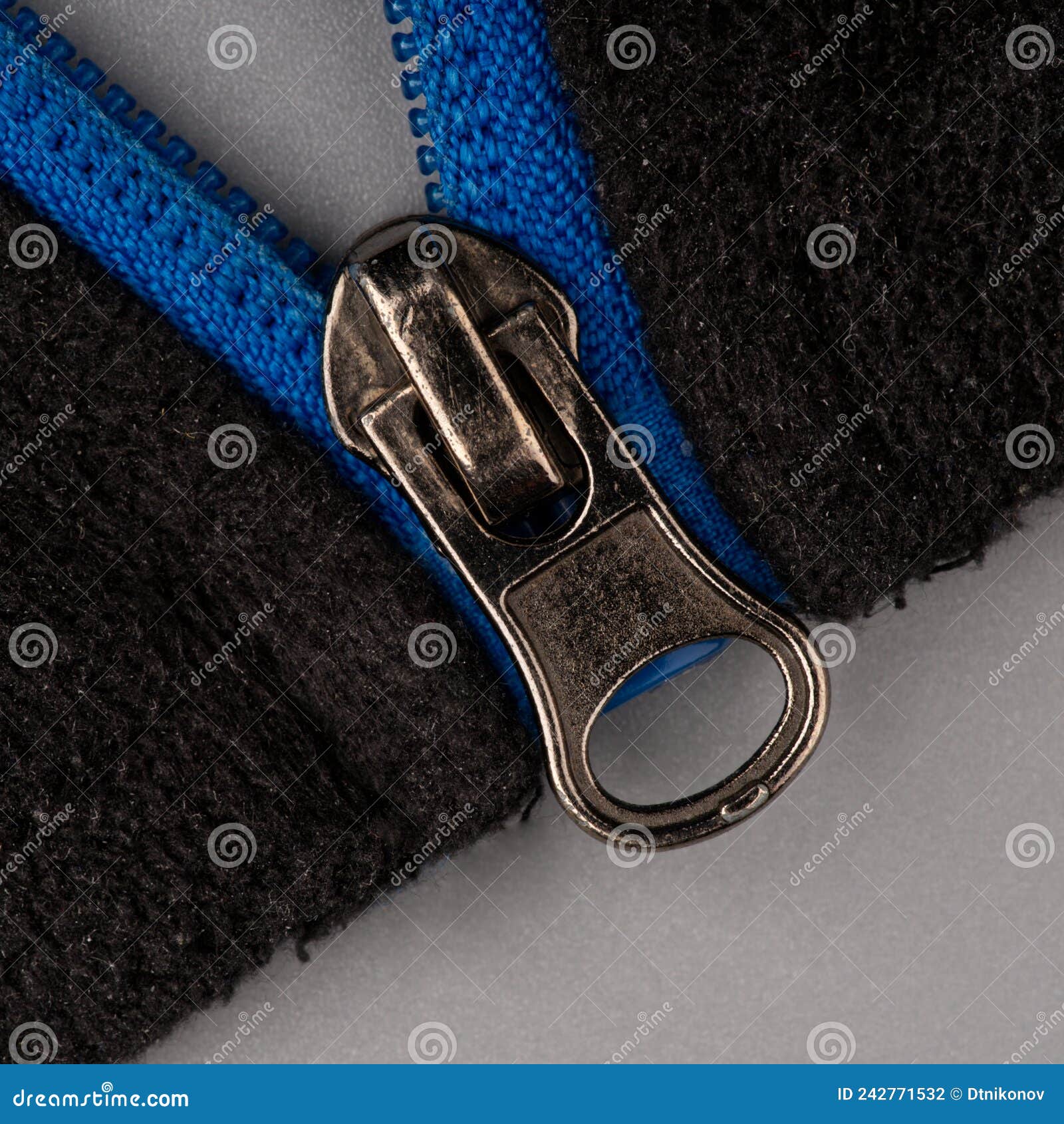 Zipper Metal Closeup. on a Gray Background Stock Photo - Image of black ...