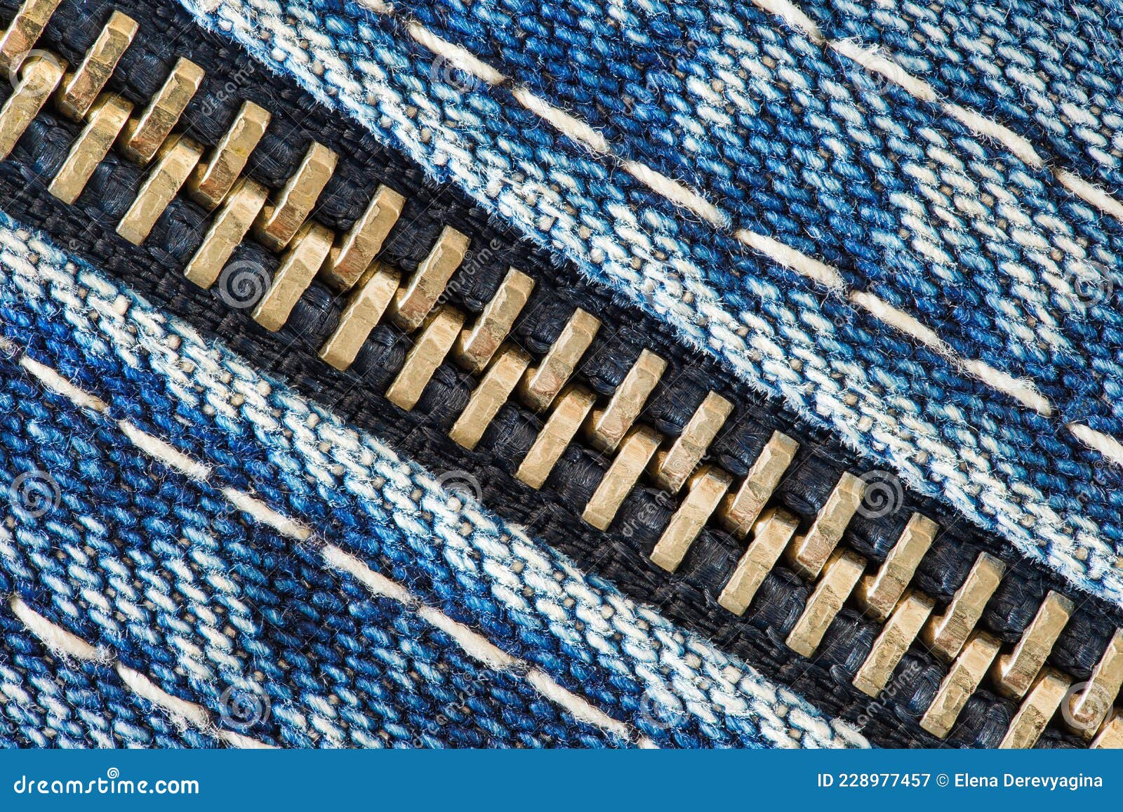 Zipper with Metal Teeth on Denim Fabric Close-up Macro View Stock Image ...