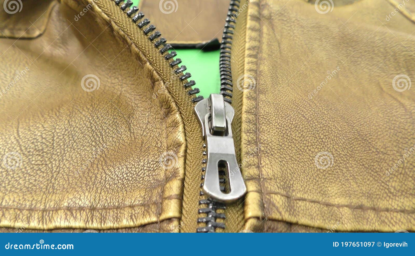 The Zipper Opens on the Brown Leather Jacket. Stock Video - Video of ...