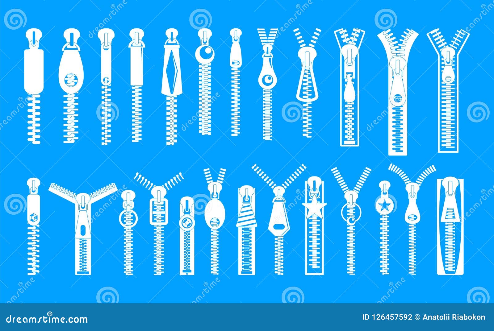 Zipper Puller Lock Icons Set, Simple Style Stock Vector - Illustration ...