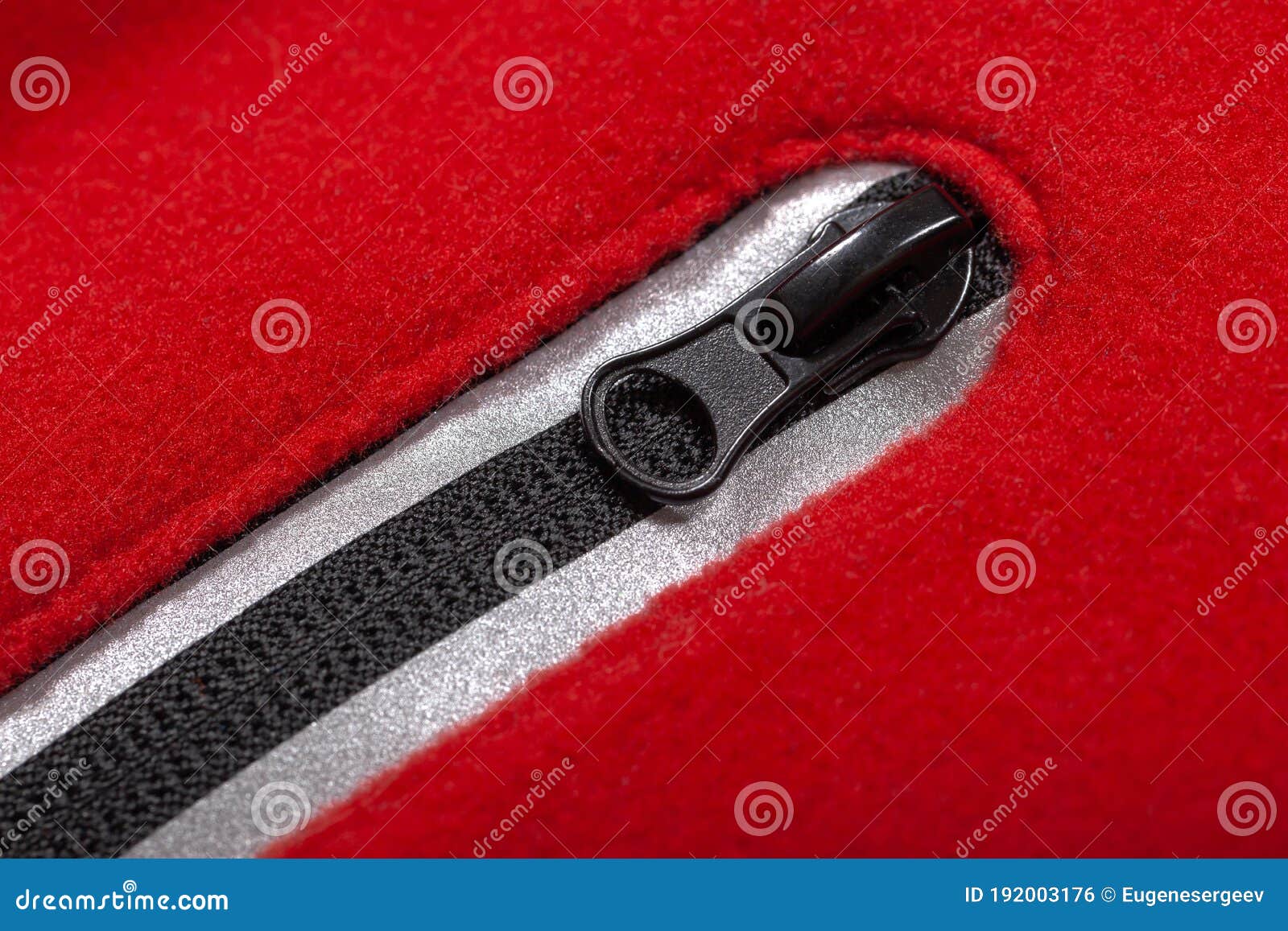 Zipper of a Red Fleece Jacket, Close-up Stock Photo - Image of ...